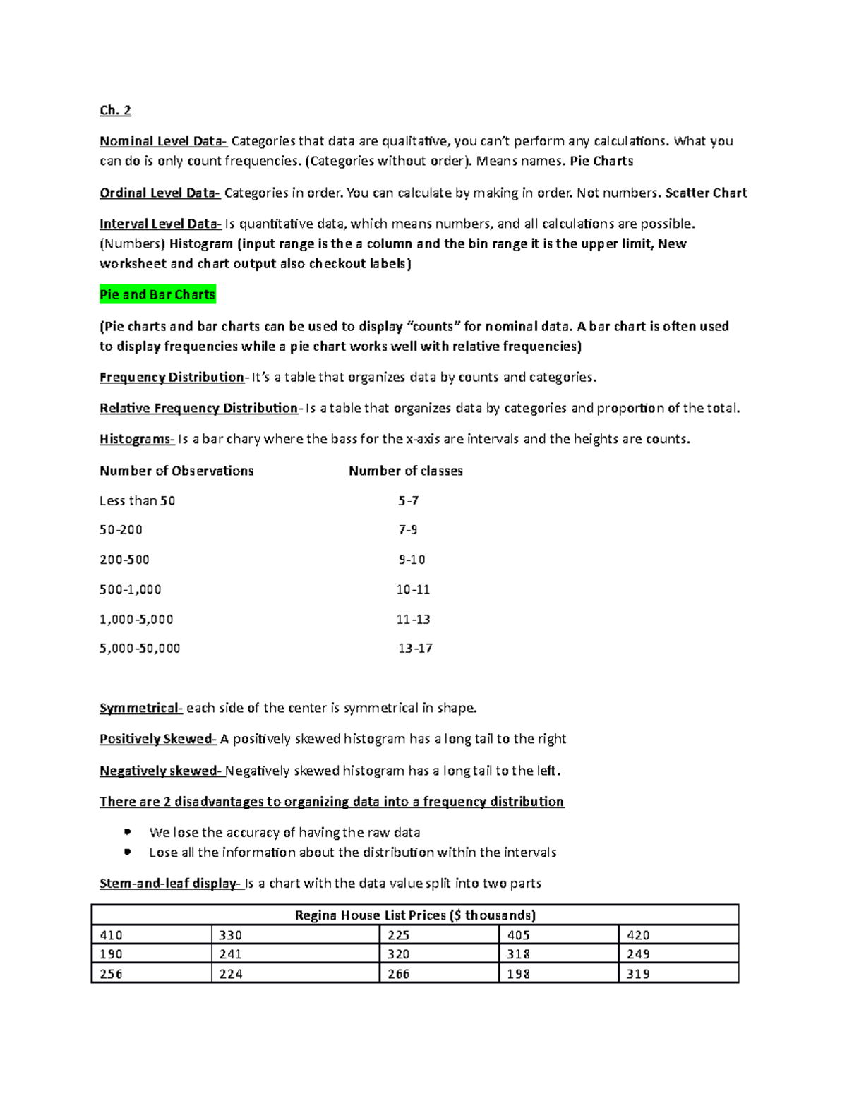 Review Ch2 - Professors name is Lisa Mackay - Ch. 2 Nominal Level Data ...