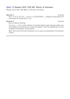 Exercise Set 3 - Automata - CSE 309 Theory of Automata, Spring 2020 ...