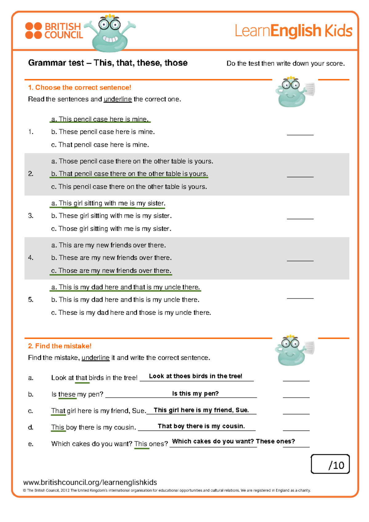 Grammar practice this that these those final - Grammar test – This ...