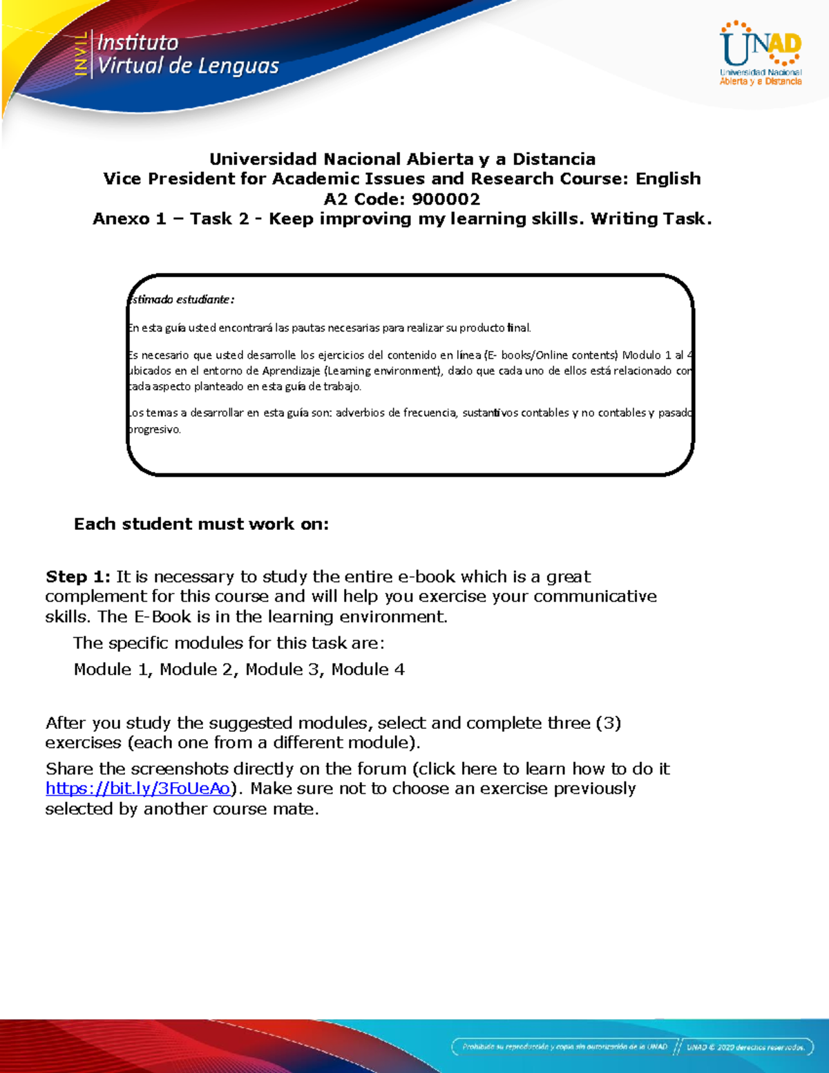 Manuel Hernández 1540 Writing Task - Estimado estudiante: En esta guía usted encontrará las ...