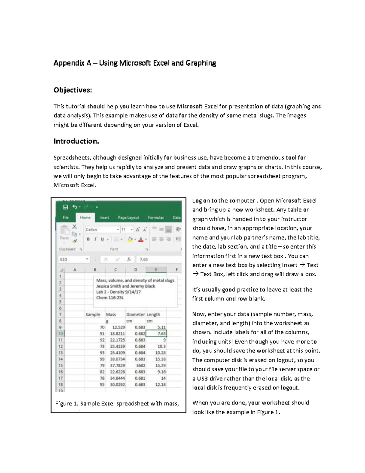 (Original) Appendix A - Lab details - Appendix A – Using Microsoft Excel and Graphing Objectives ...