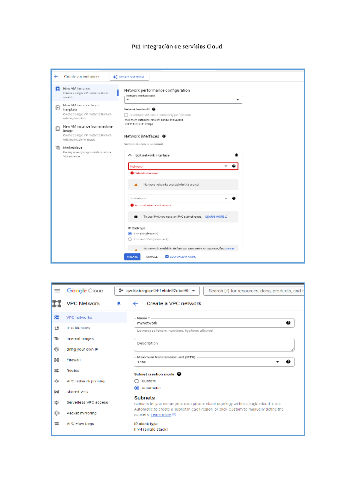Pc1 Integracion - . New VM instance Network performance configuration ...