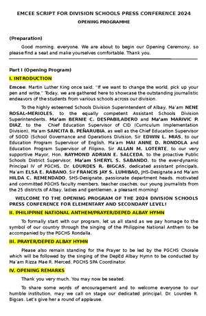 Emcee- Script-FOR- Recognition Rites- Ceremony - 76 th Recognition ...