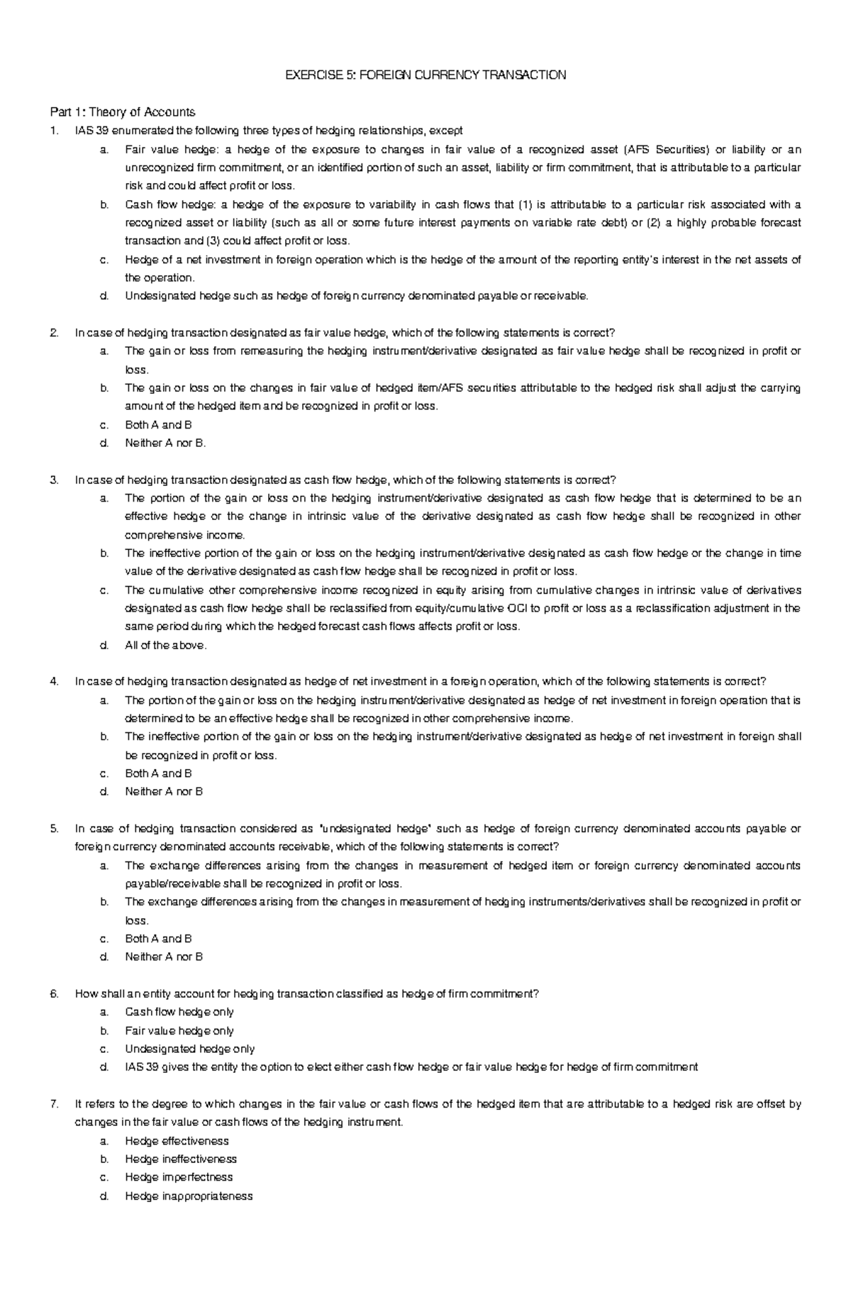 Exercise 5 Foreign Currency Transaction - EXERCISE 5: FOREIGN CURRENCY ...