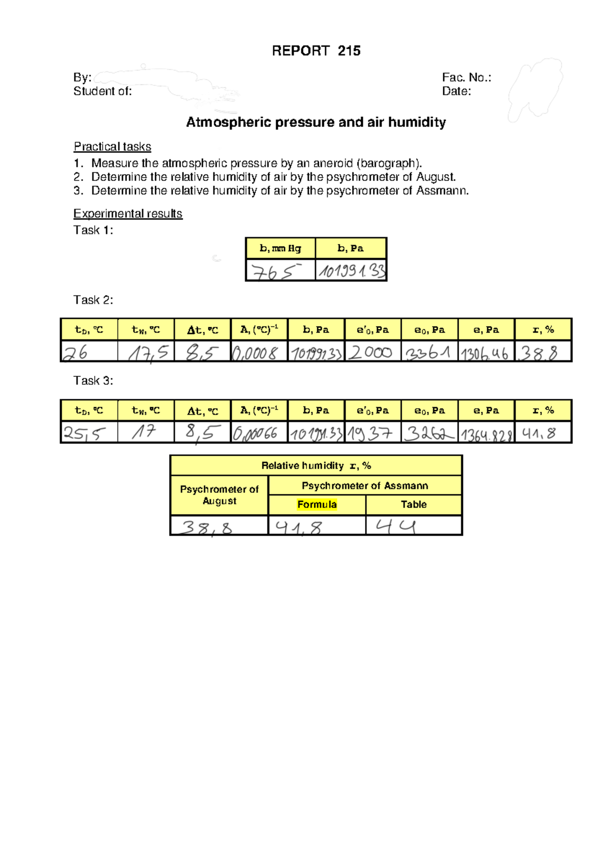 215 Report Atmospheric pressure and air humidity - REPORT 215 By: Fac ...