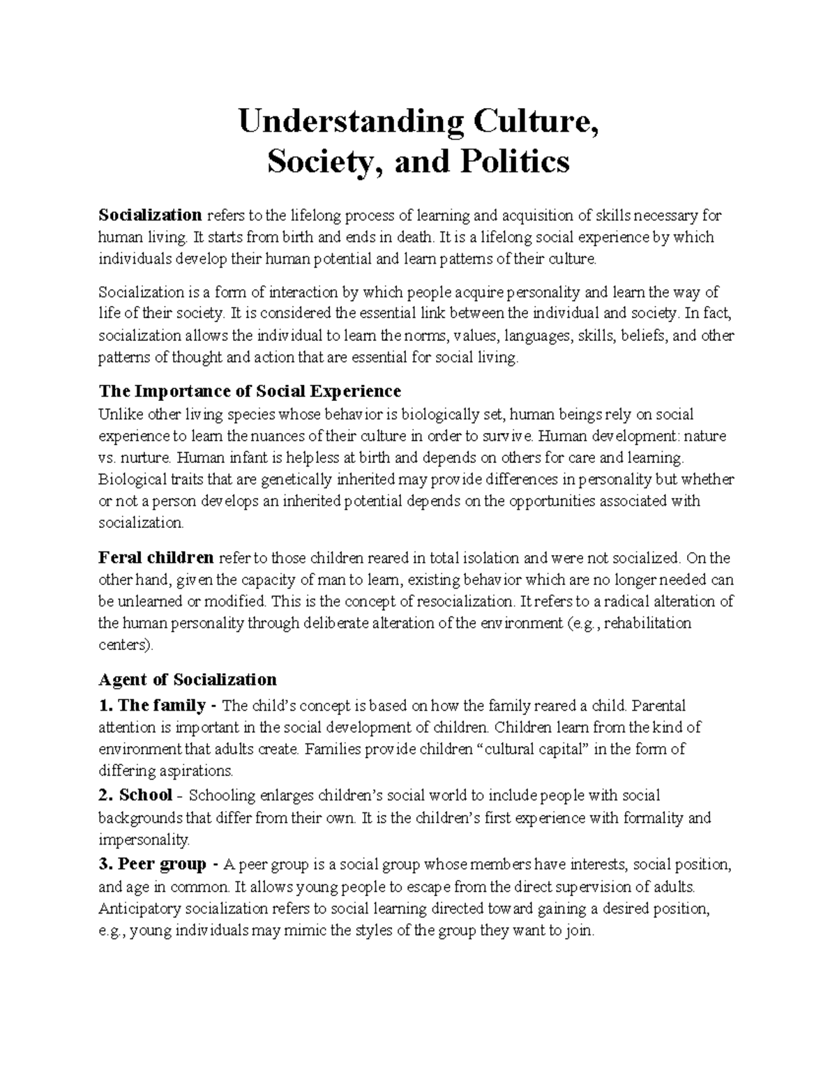UCSP- Handout - Understanding Culture, Society, and Politics ...