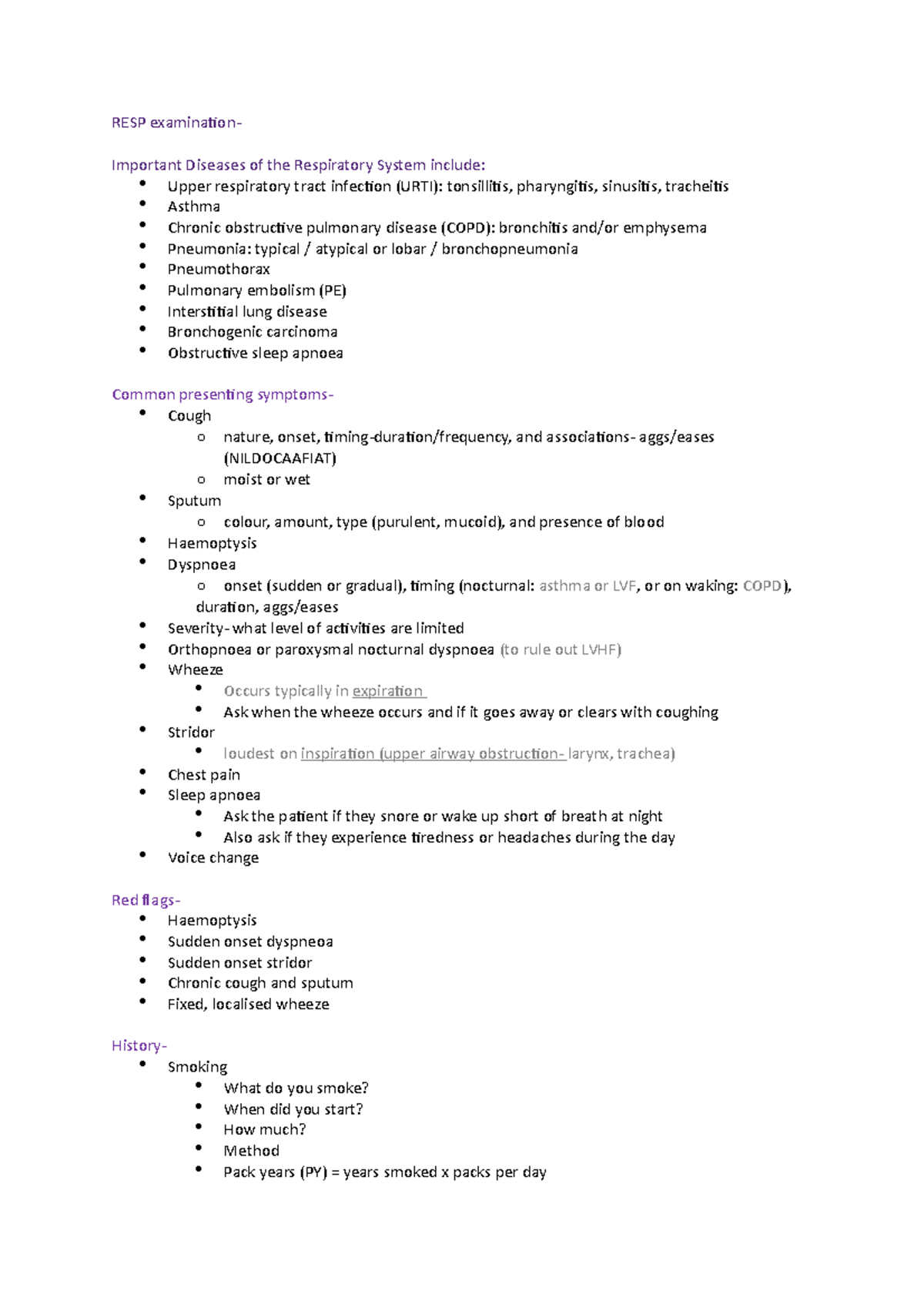RESP examination - Clinical Practice - RESP examination- Important ...