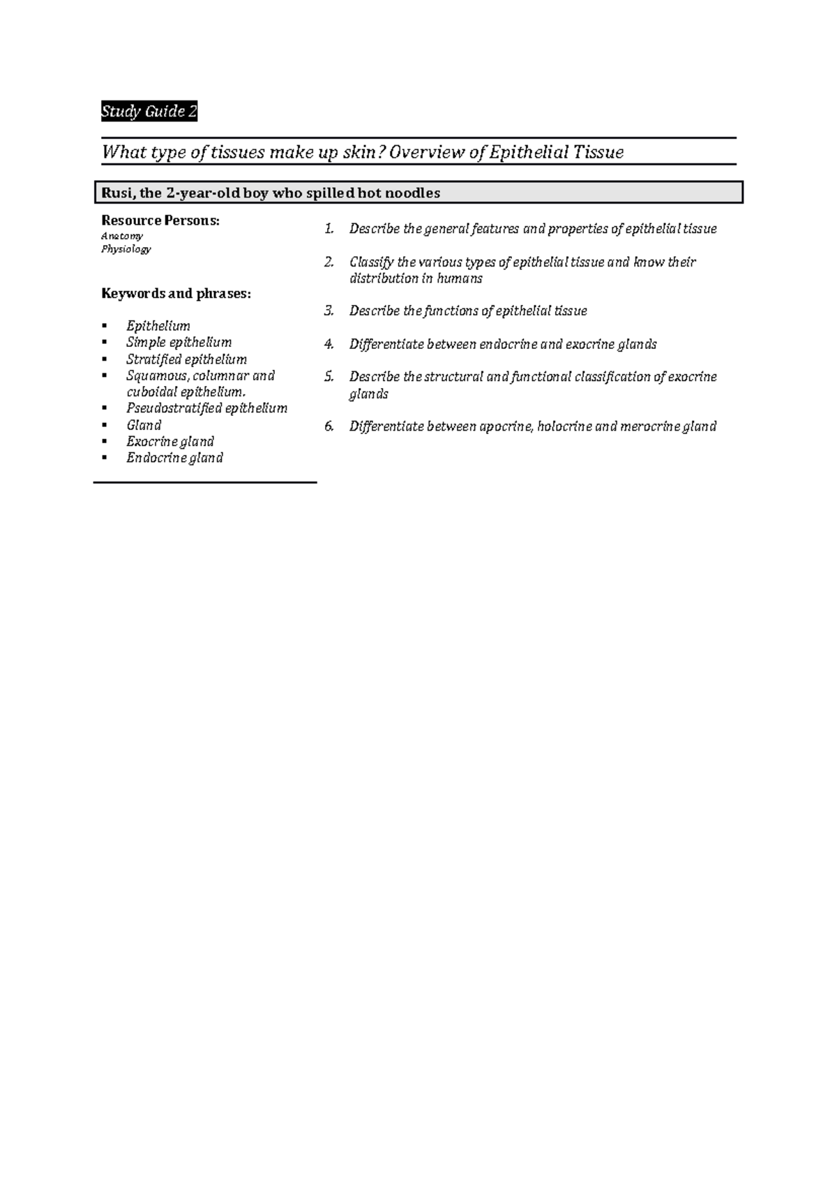 Study Guide 2 - .....keanr nnn - Study Guide 2 What type of tissues ...