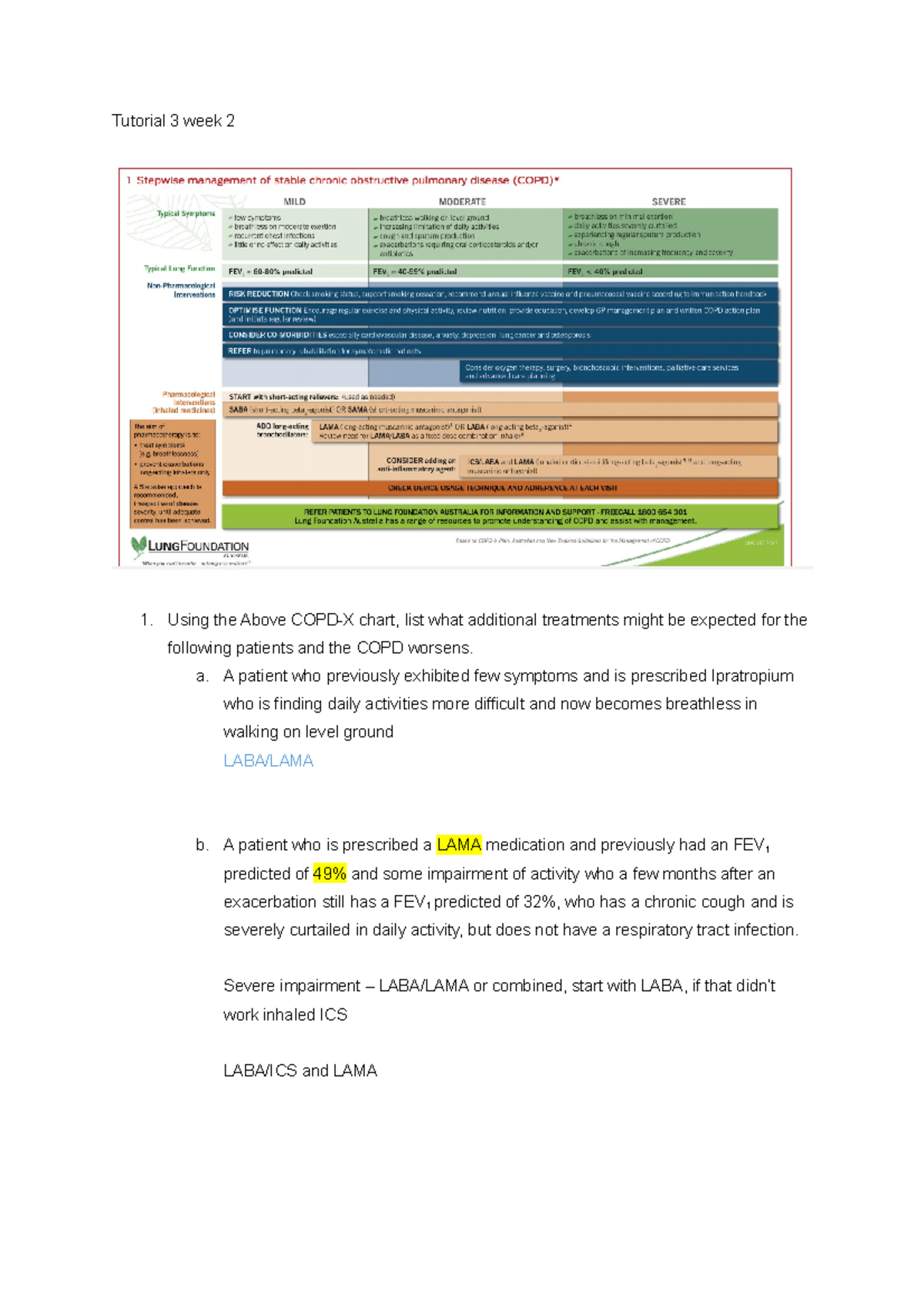 Tutorial 3 week 2 - Asthma pathophysiology and pharmacology practice ...