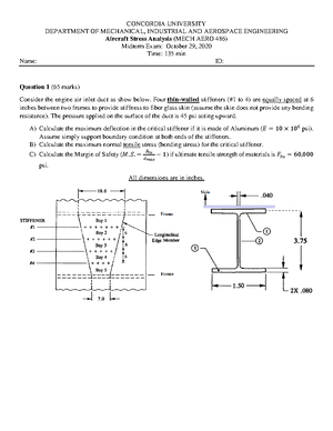 Assignment#1 copy - Assignment 1 for AERO 486 - AIRCRAFT STRESS ANALYSIS AERO 486, ASSIGNMENT 1 ...