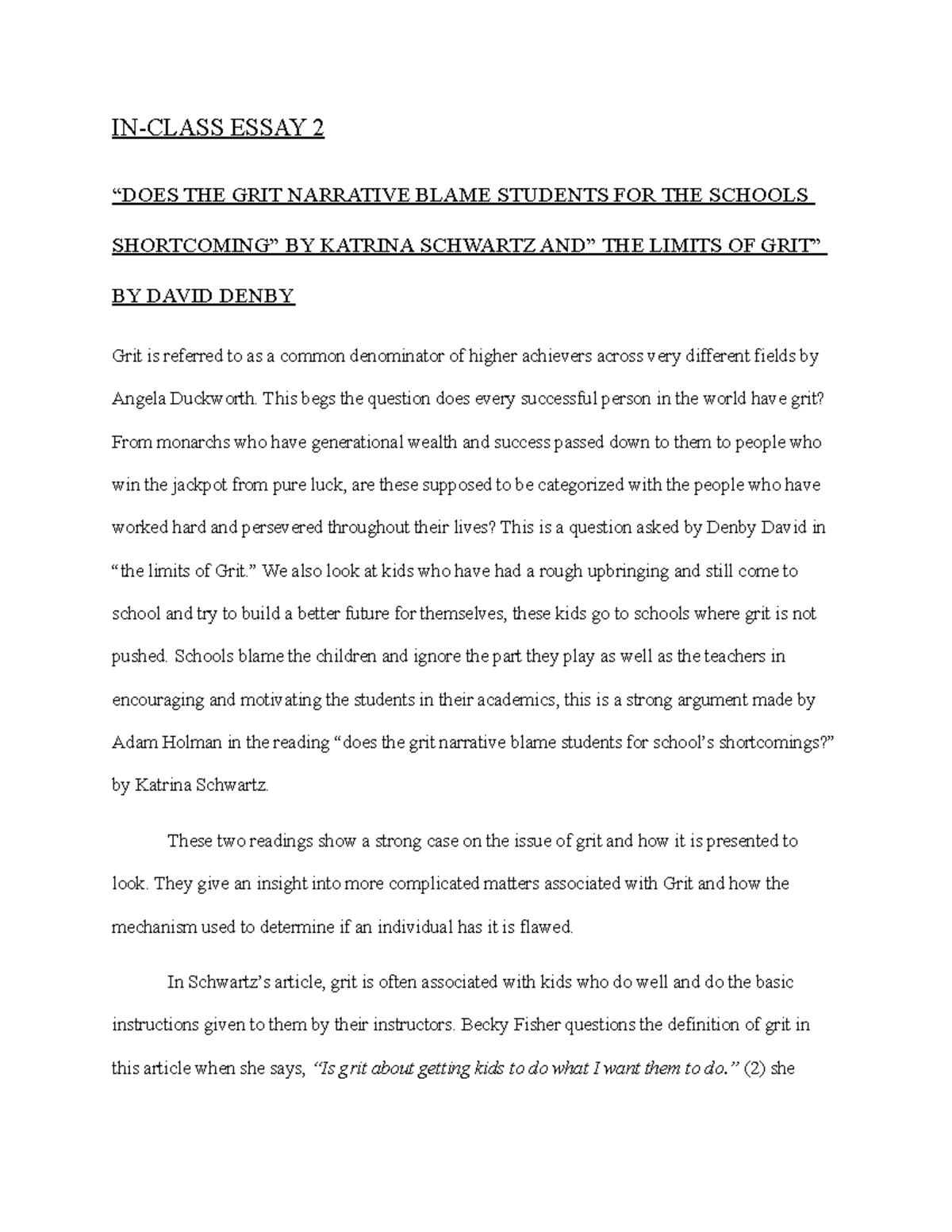 DOES THE GRIT NARRATIVE BLAME STUDENTS FOR THE SCHOOLS SHORTCOMING” BY ...