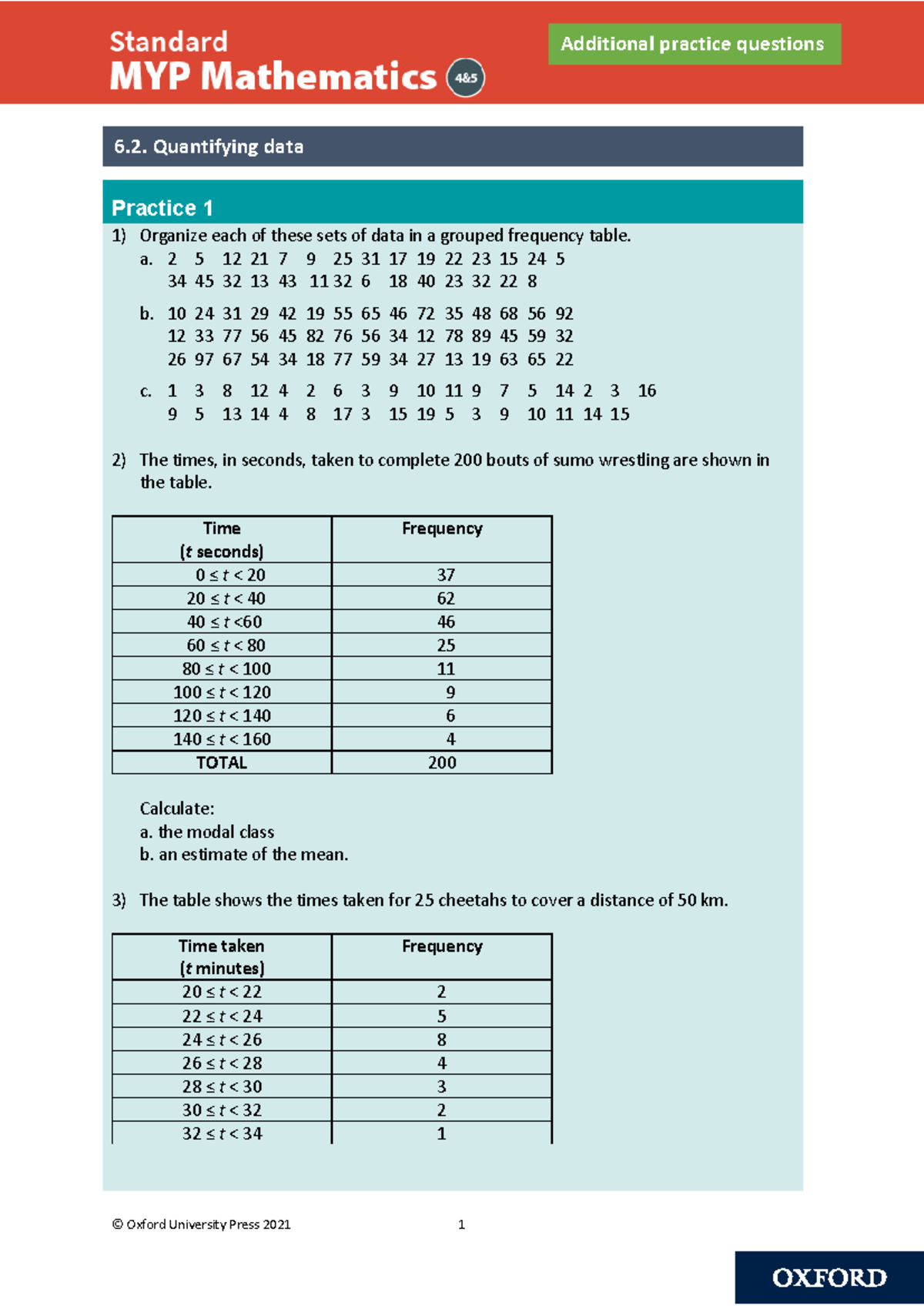 6.2 Quantifying data - Practice 1 1 ) Organize each of these sets of ...