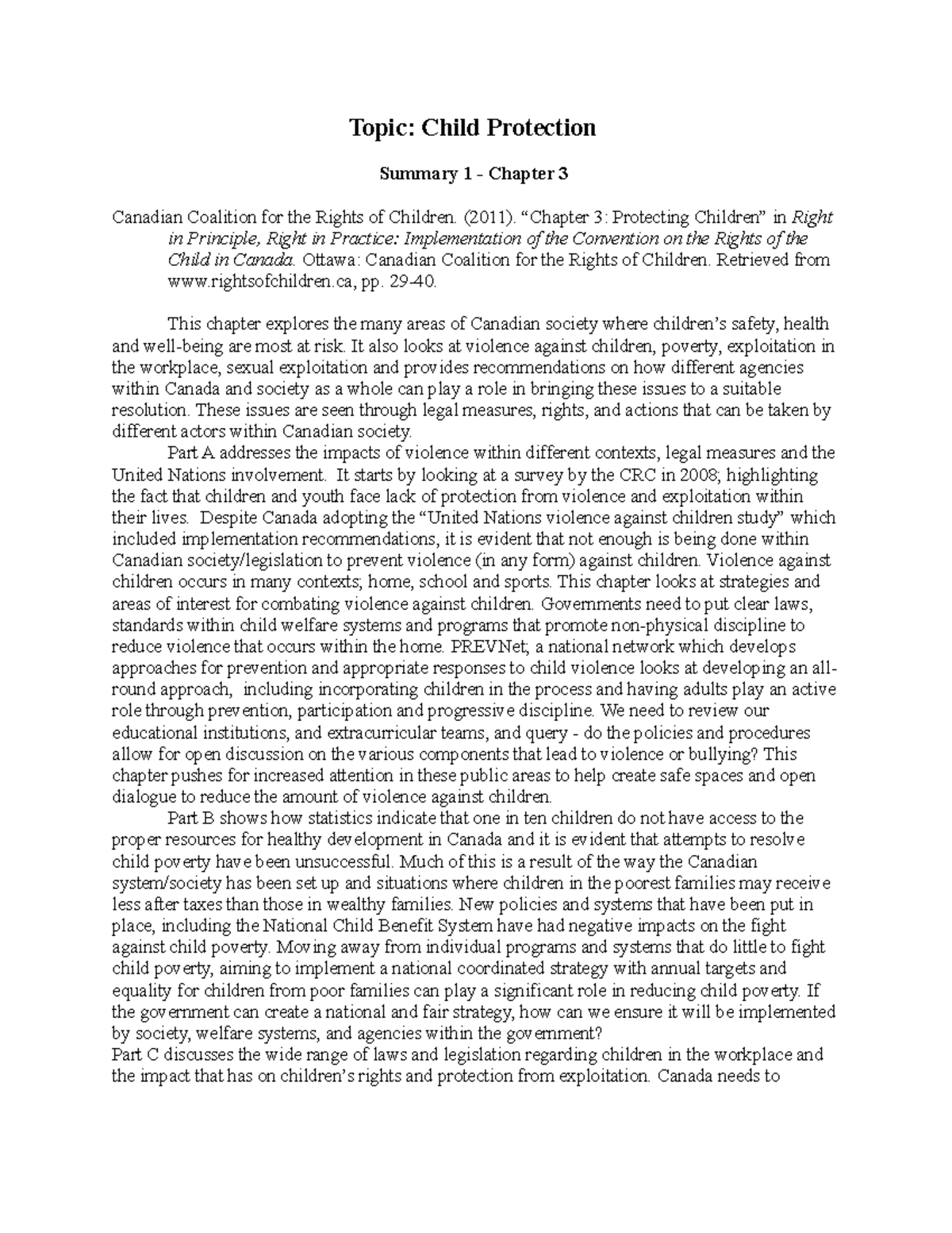 Seminar assignments - child protection - Topic: Child Protection ...