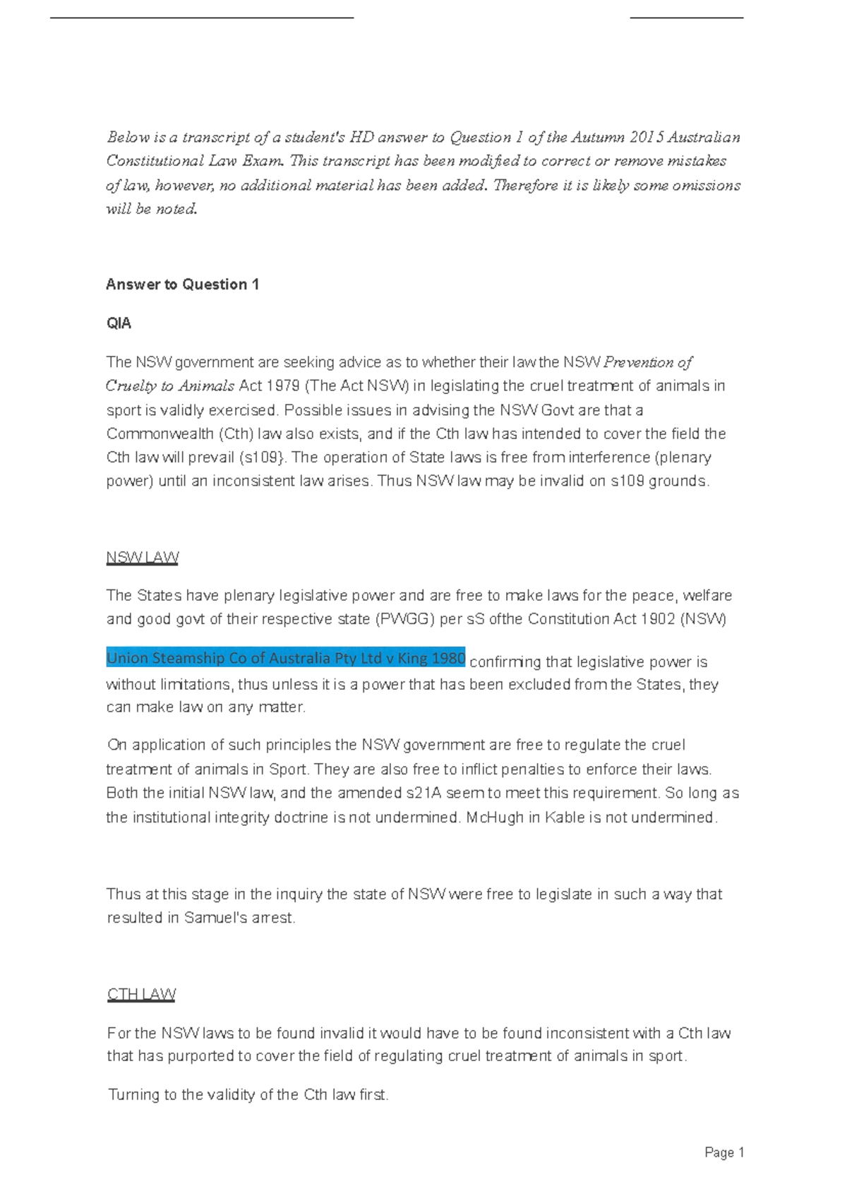 Sample answers and exam question examples - Below is a transcript of a ...