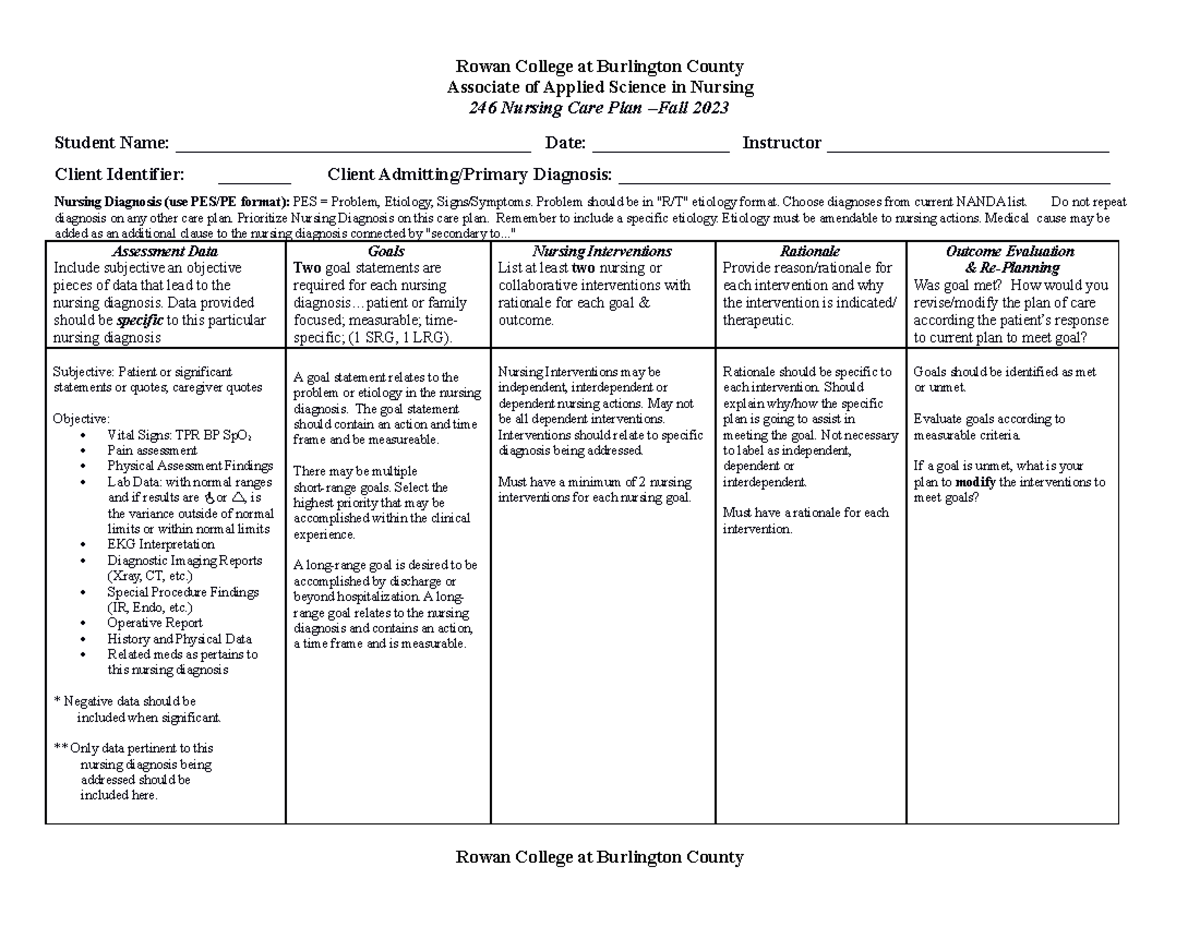 Care Plan and Rubric(2)-1 - Rowan College at Burlington County ...