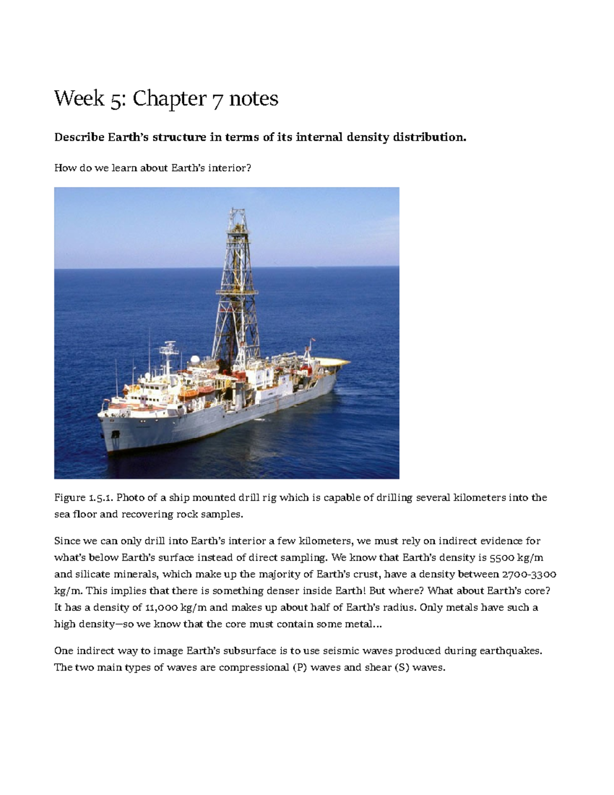 Chapter 7 notes - Week 5: Chapter 7 notes Describe Earth’s structure in ...