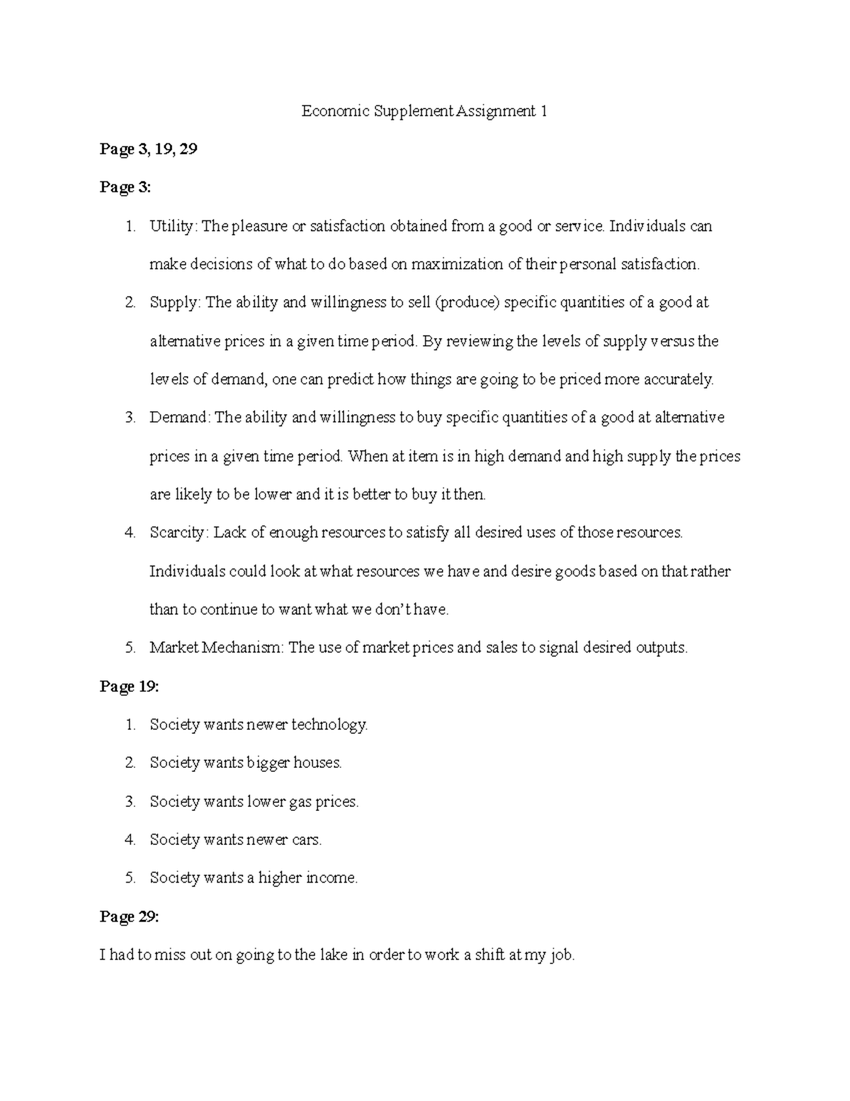 Economic Supplement Assignment 1 - Individuals can make decisions of ...