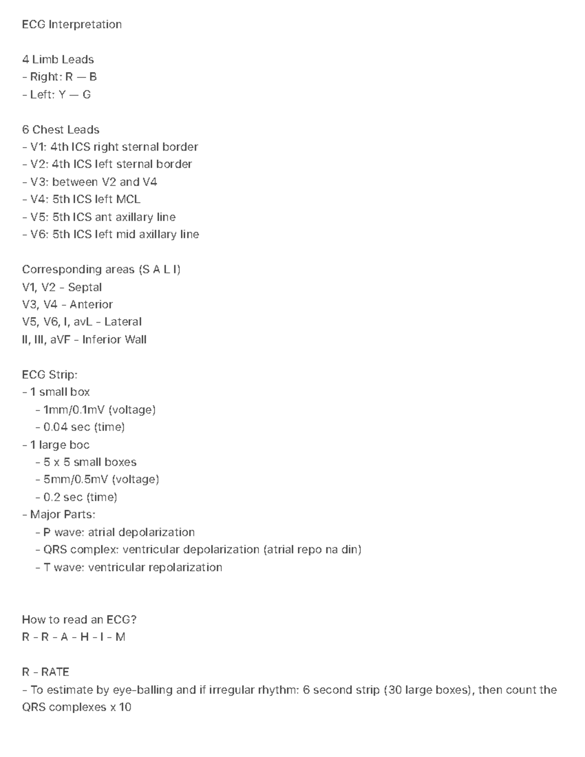 ECG (c) clerkship - ECG Interpretation 4 Limb Leads Right: R — B Left ...