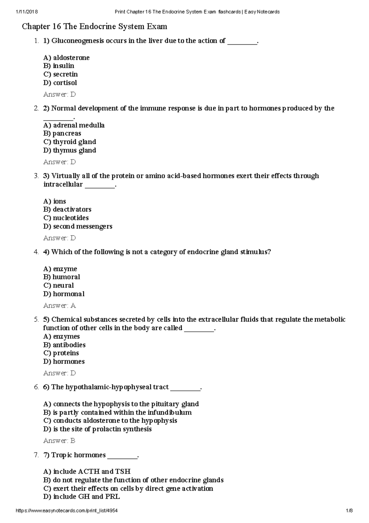 MCQ The Endocrine System Exam flashcards Easy Notecards-1-1 - 1. 2. 3 ...