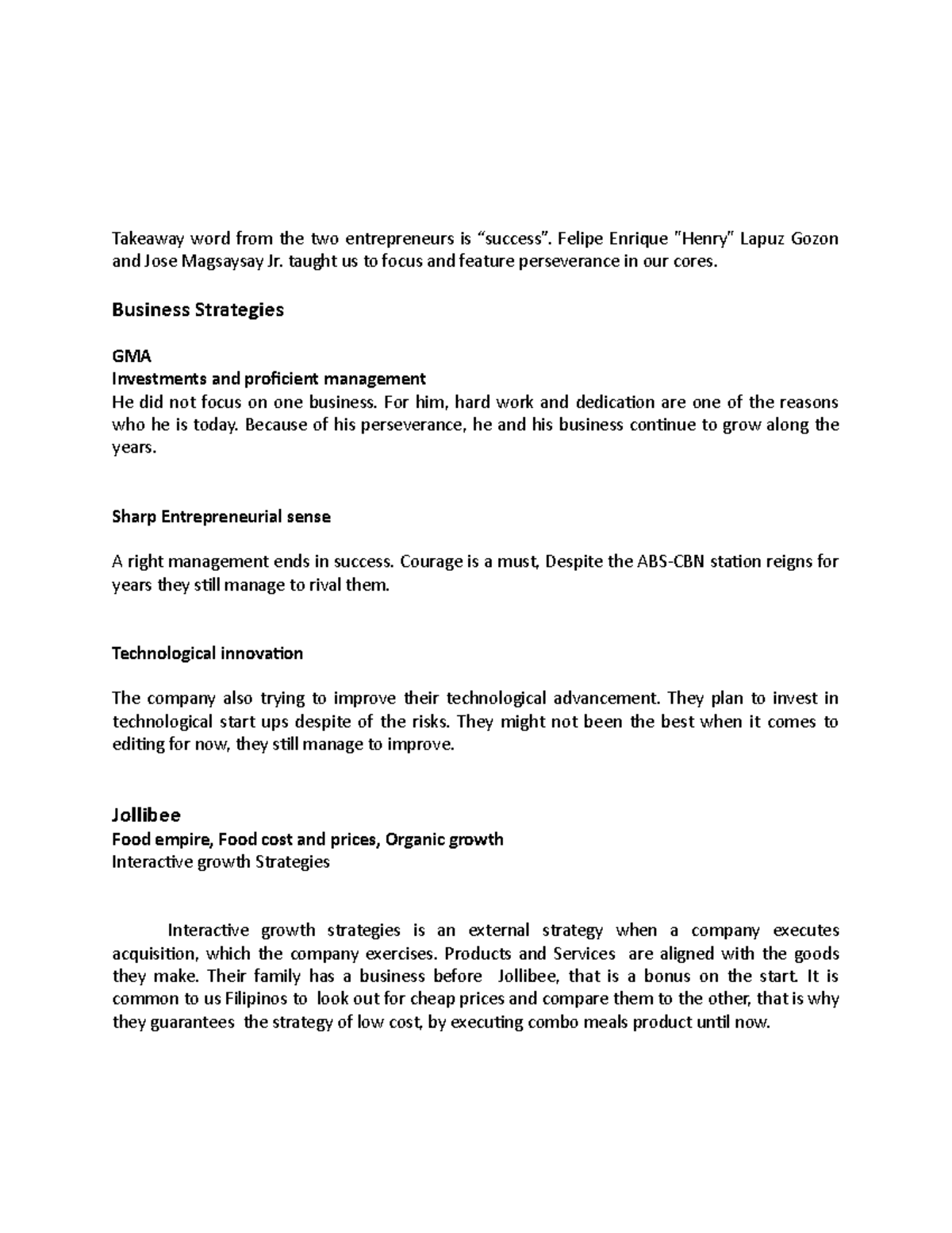 Assignment about business strategies locally - Takeaway word from the ...
