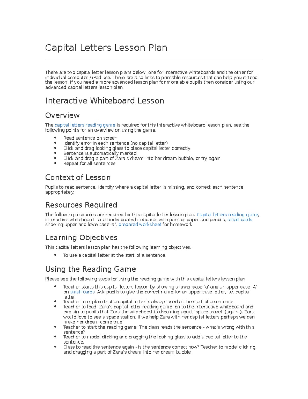 English Ed Notes for Mini Lesson Plan - Capital Letters Lesson Plan ...