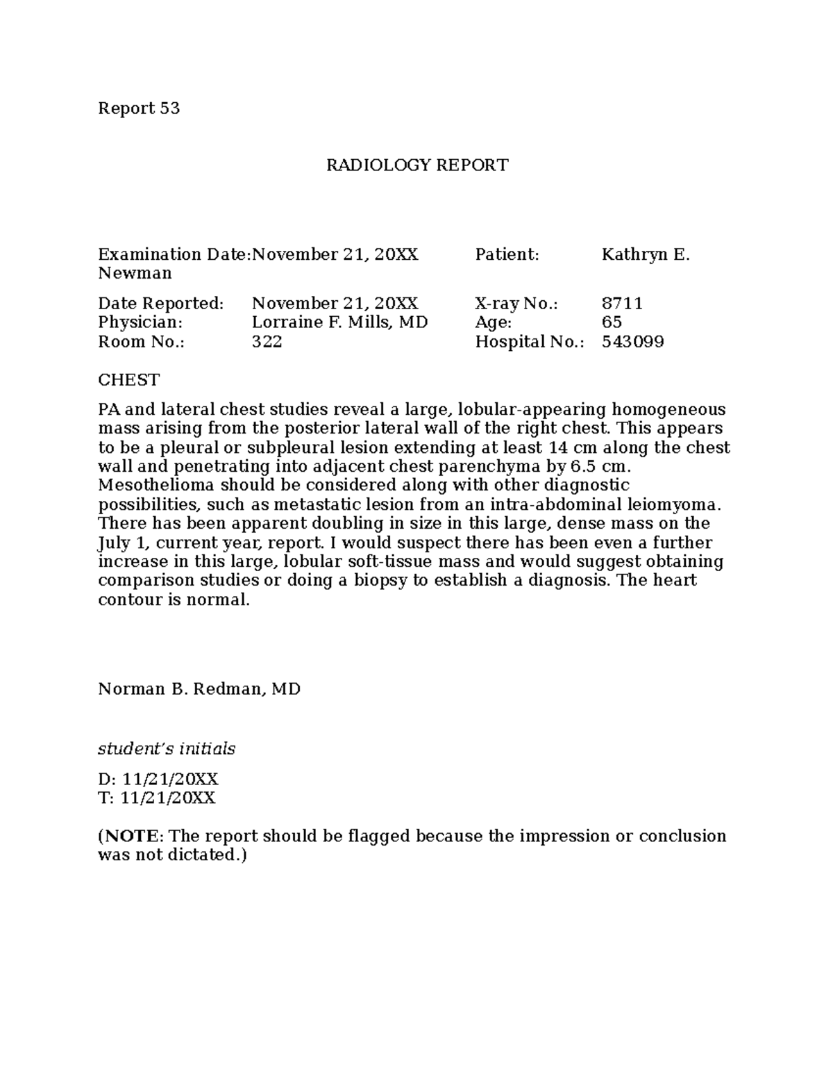 53-Radiology report - letter - MTRO - Studocu