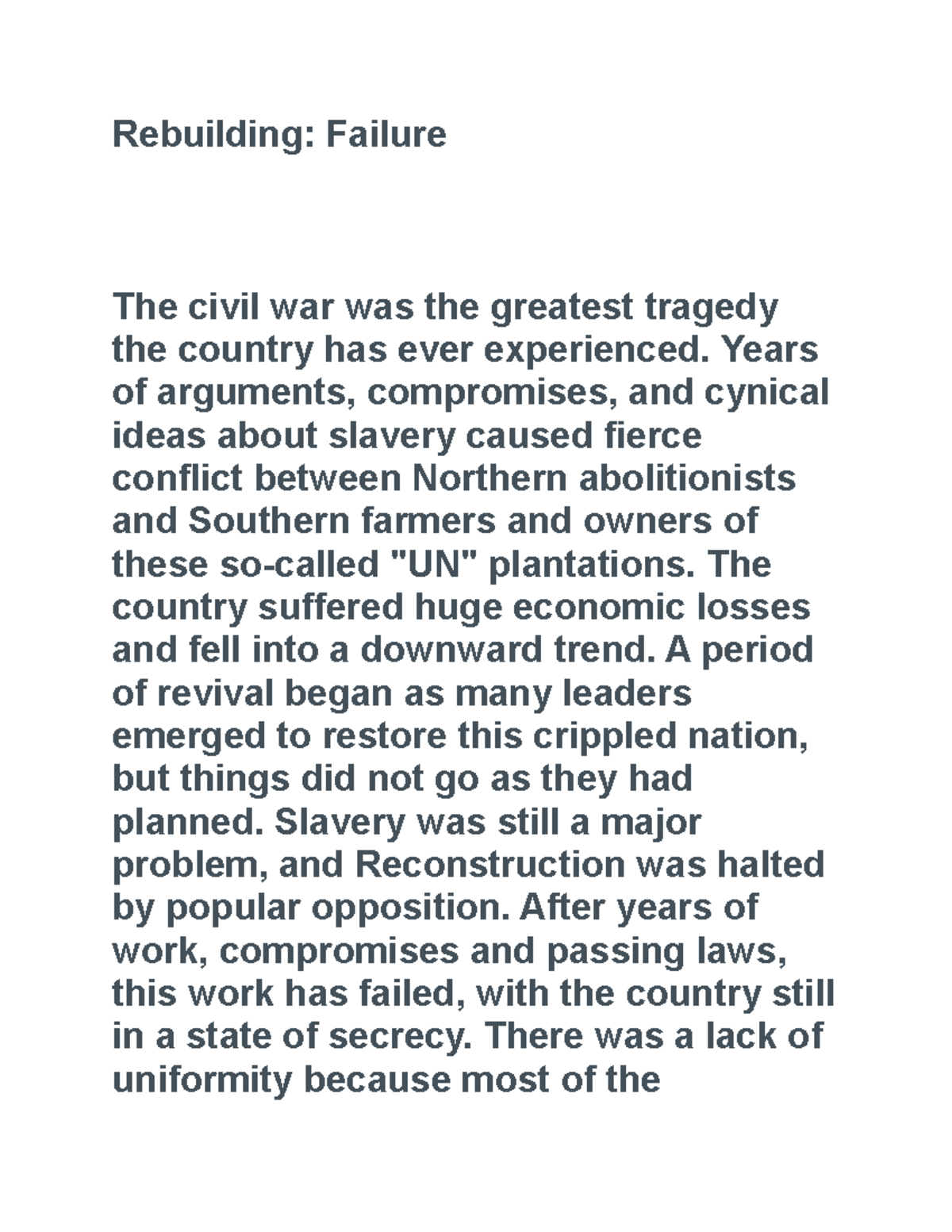 Civil War Reconstruction Ultimately a Failure - Rebuilding: Failure The ...
