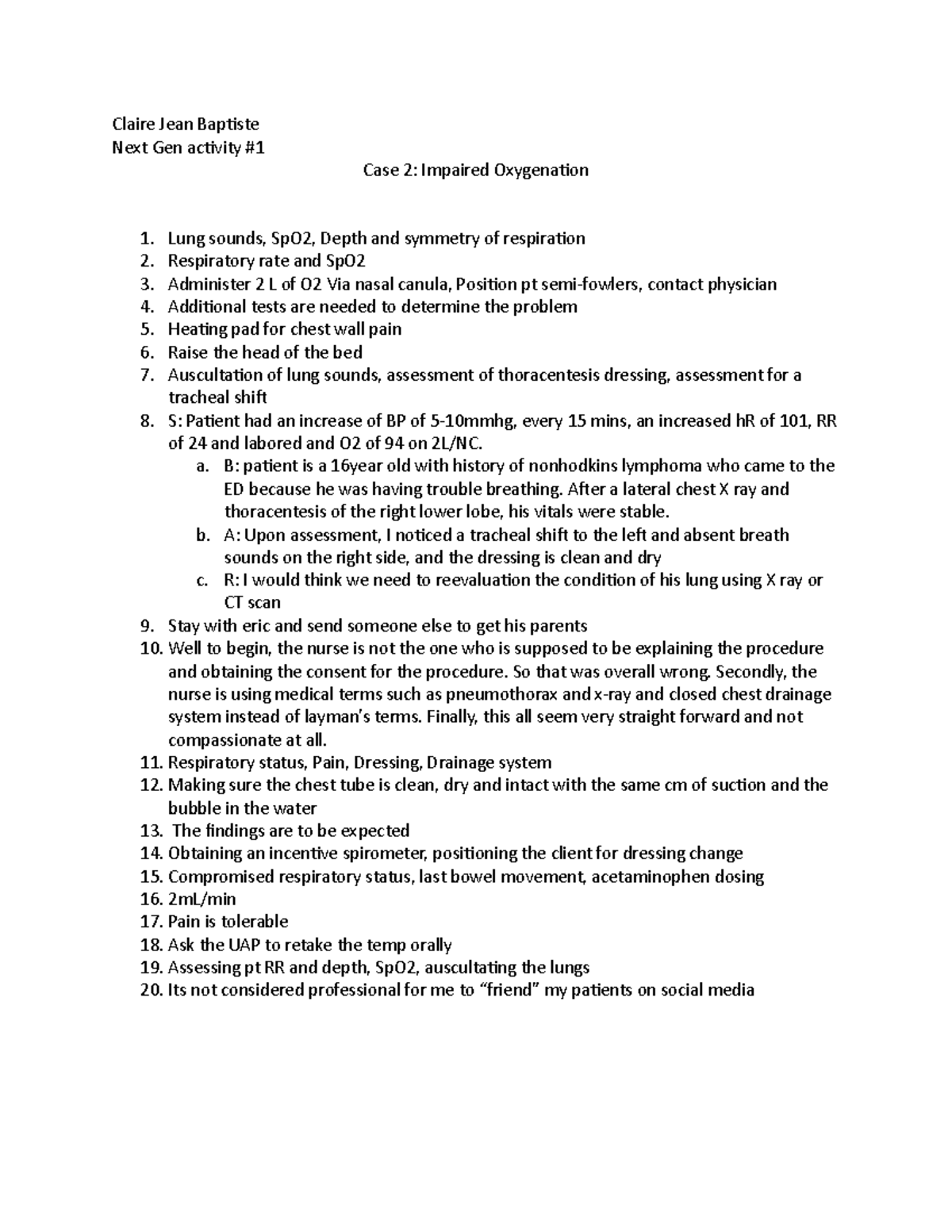 Next gen activity 1 - Questions on Medsurg - Claire Jean Baptiste Next ...