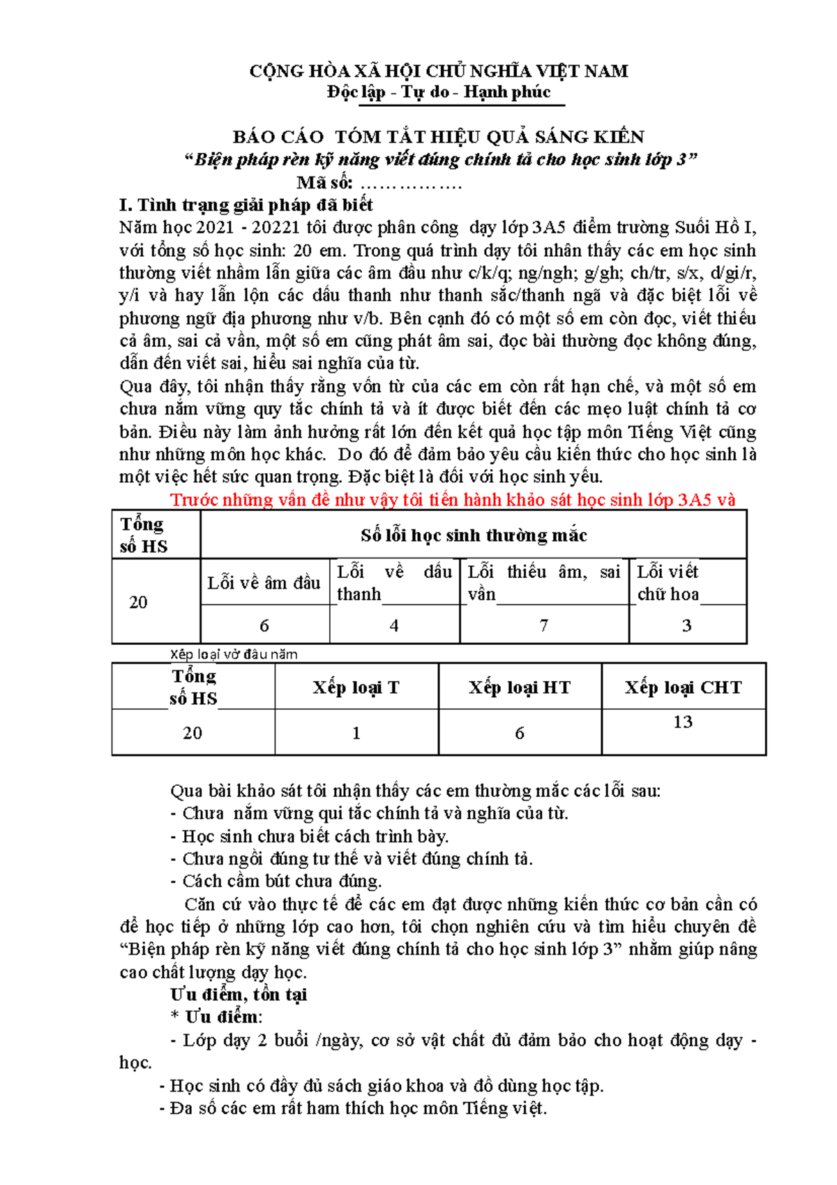 BÁO CÁO SKKN 2021 - Báo cáo sáng kiến - CỘNG HÒA XÃ HỘI CHỦ NGHĨA VIỆT NAM Độc lập - Tự do ...