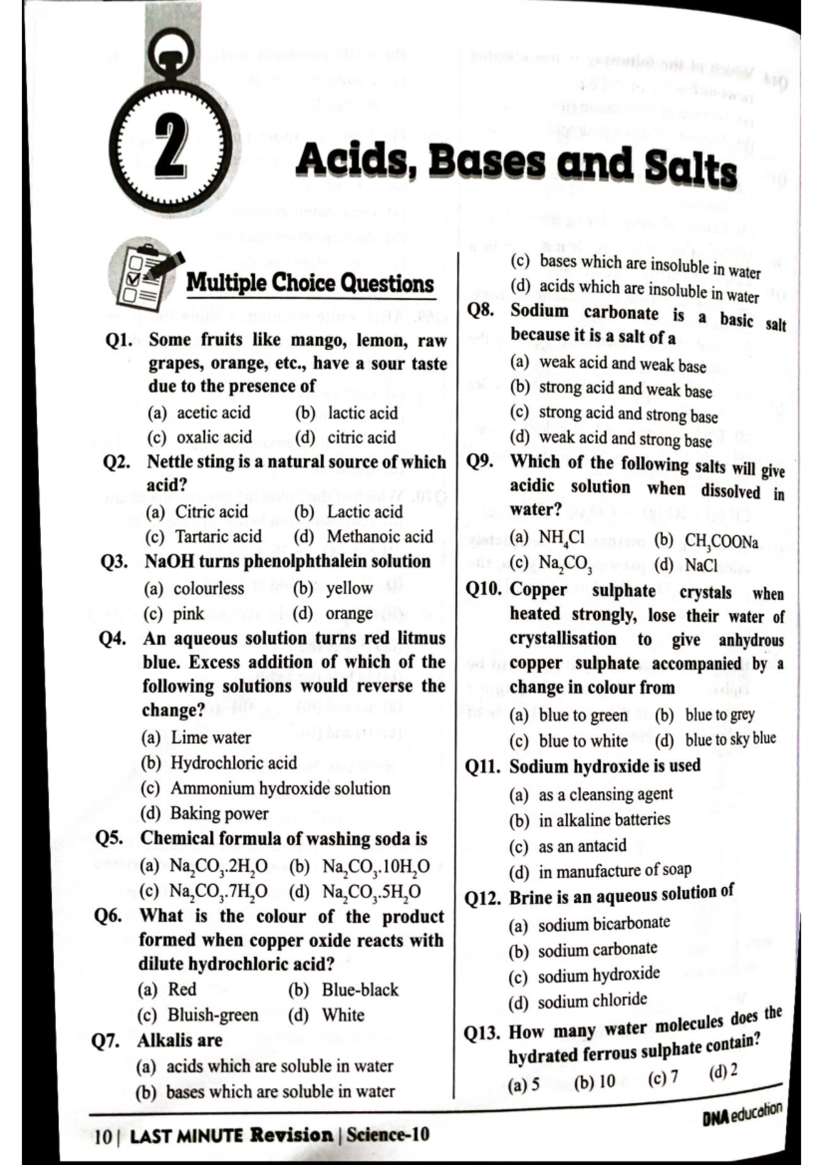 Acids Base multi choice questions for practice - Chemistry - StuDocu