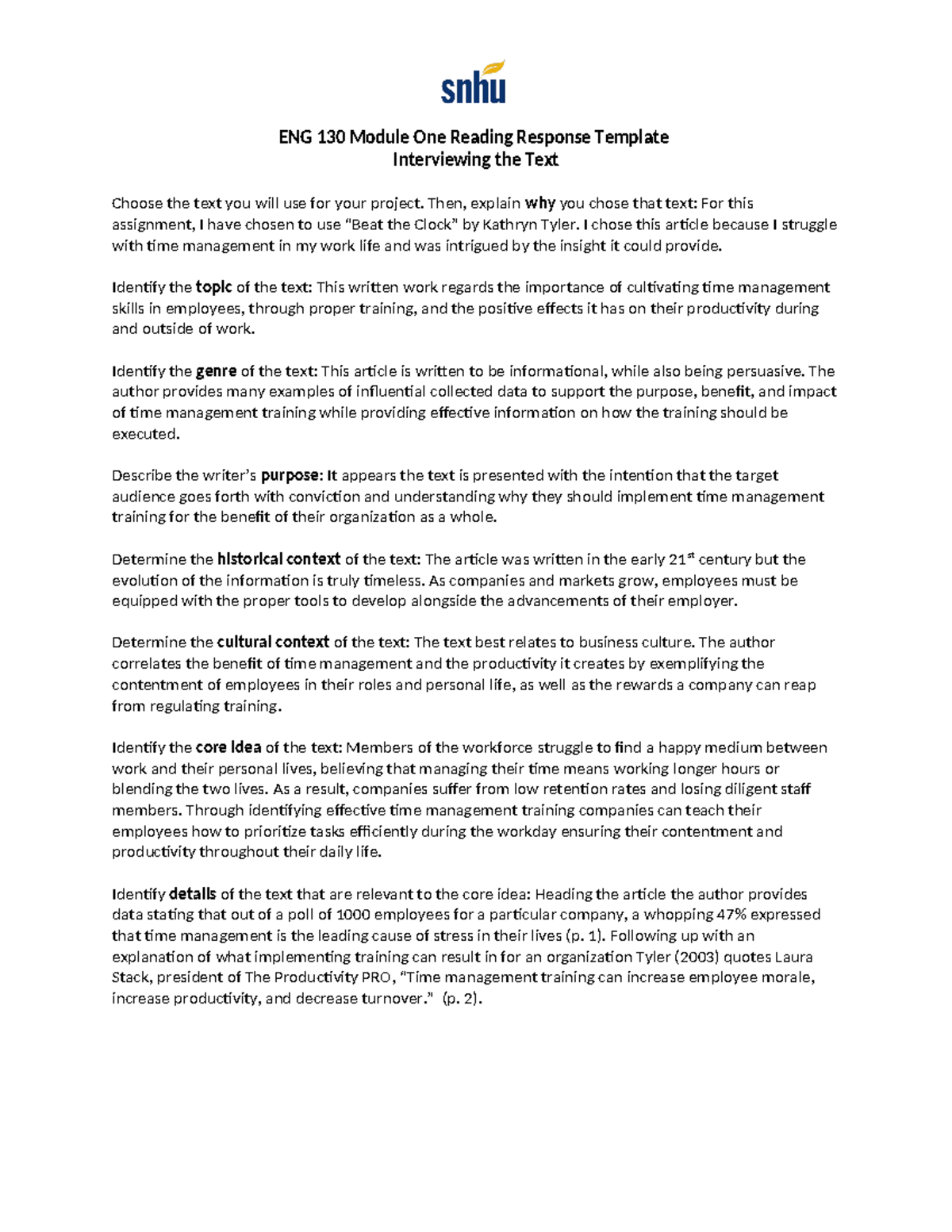 ENG 130 Module 1 Reading Response - ENG 130 Module One Reading Response Template Interviewing ...