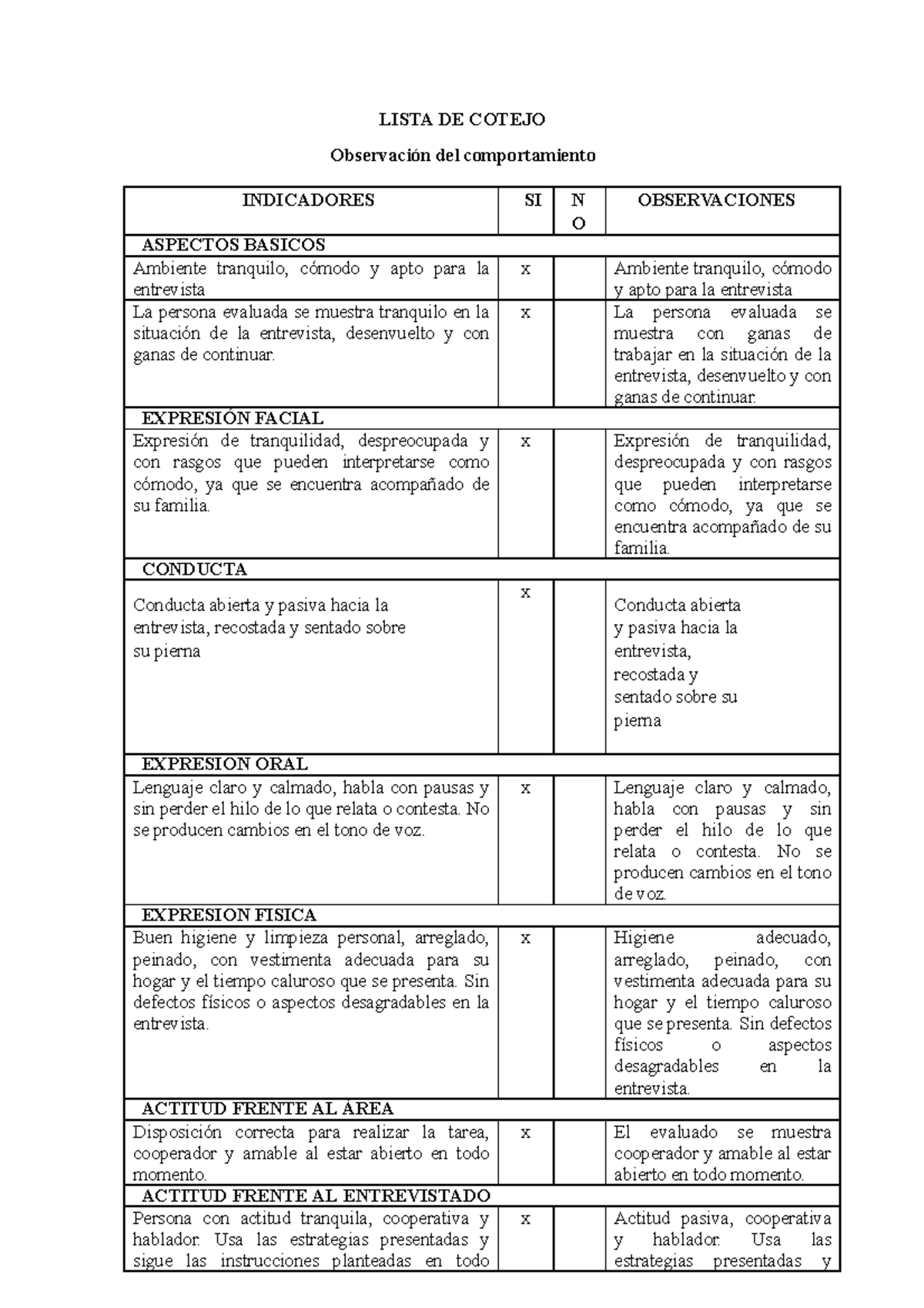Guia de lista de cotejo de observación - LISTA DE COTEJO Observación ...