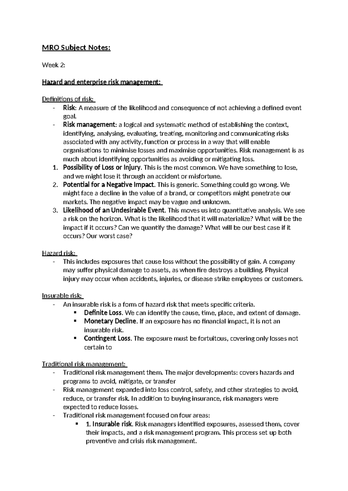 MRO Subject Notes - MRO Subject Notes: Week 2: Hazard and enterprise ...