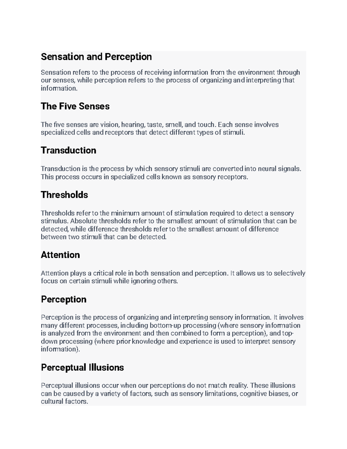 Introduction to Psychology 3-4 - Sensation and Perception Sensation ...