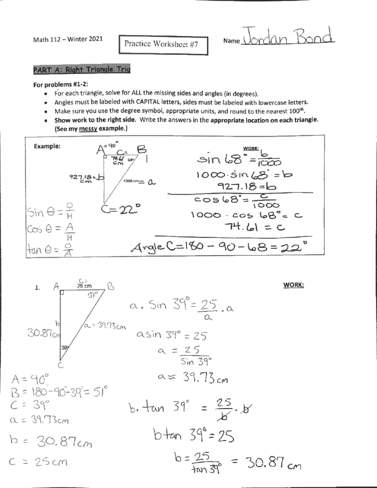 Practice Worksheet 7 - MTH 112 - Studocu