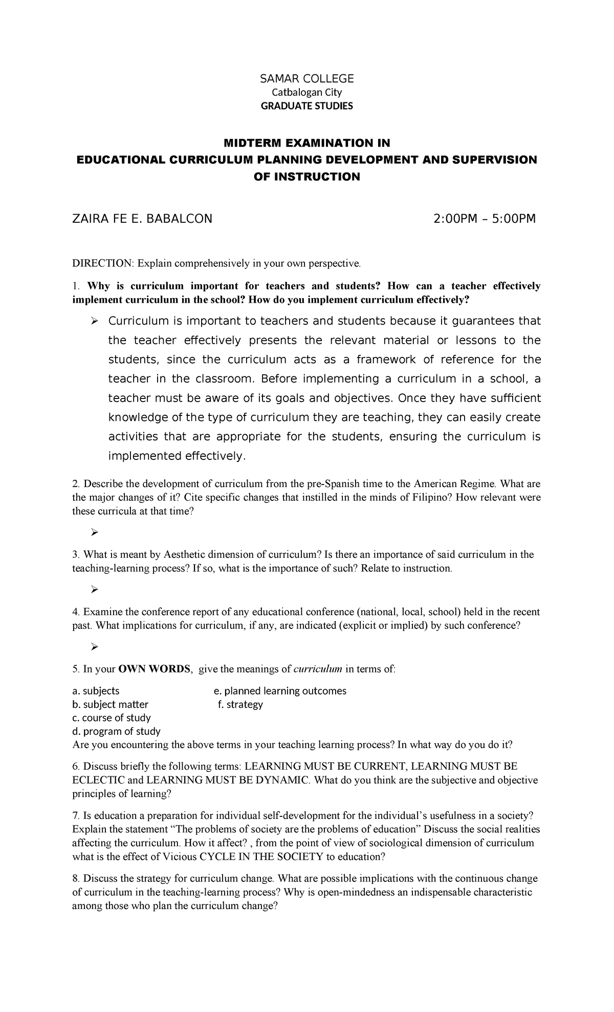 Midterm-EXAM- Educl - NEEDING ANSWERS FOR MY EXAM - SAMAR COLLEGE ...