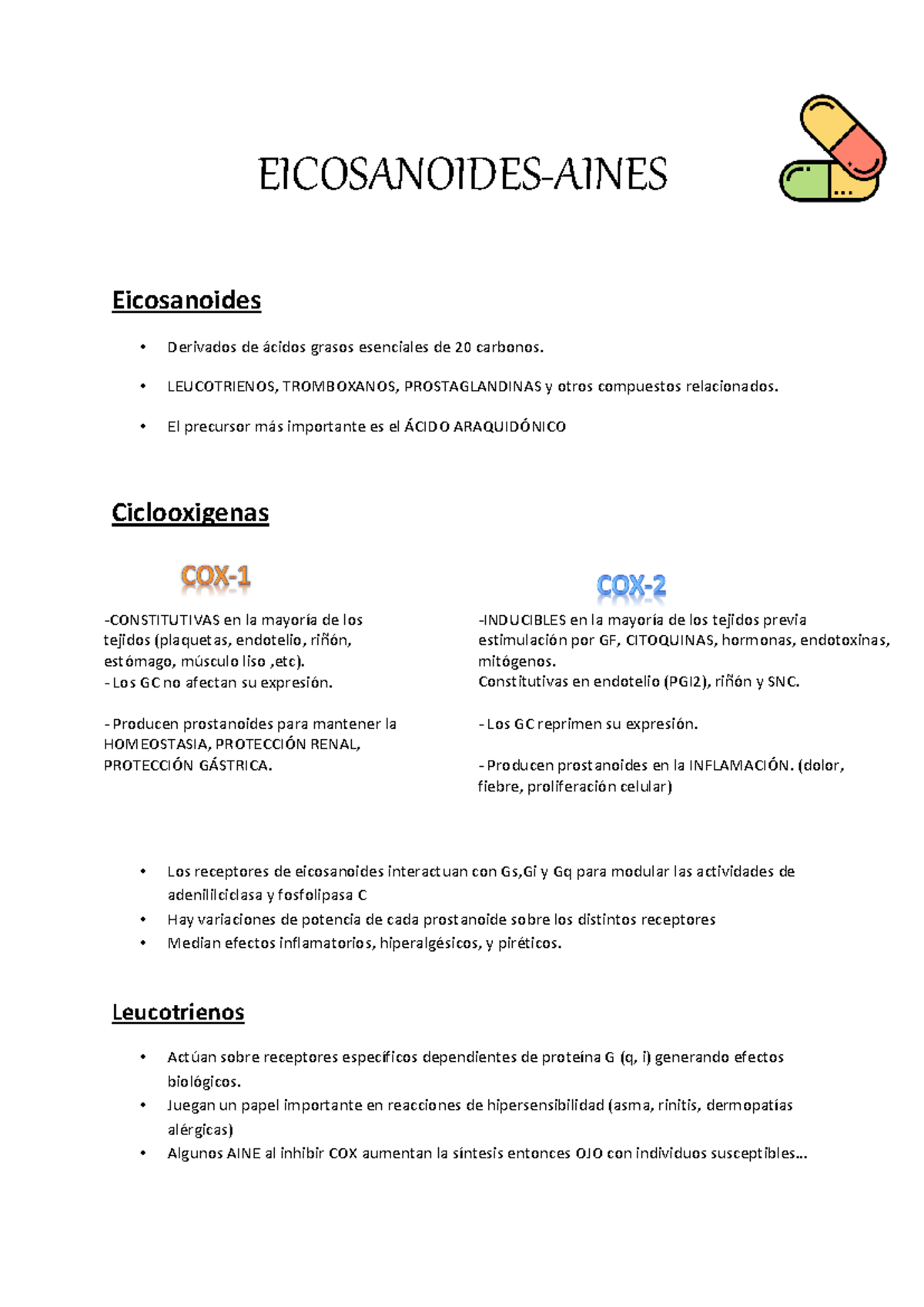 Aines 2 - Fármaco - EICOSANOIDES-AINES Eicosanoides Derivados de ácidos ...