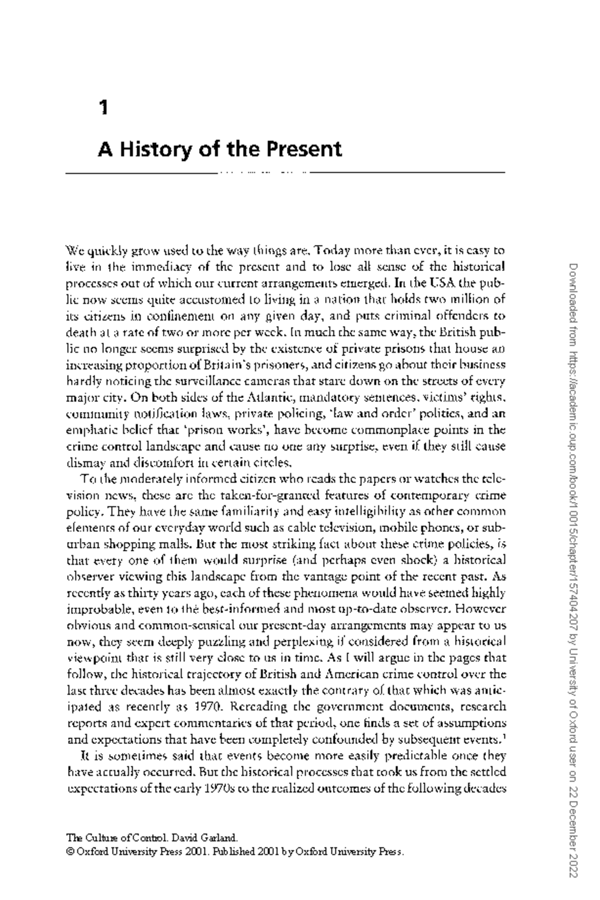 David Garland (2001 ) The Culture of Control (A History of the Present ...