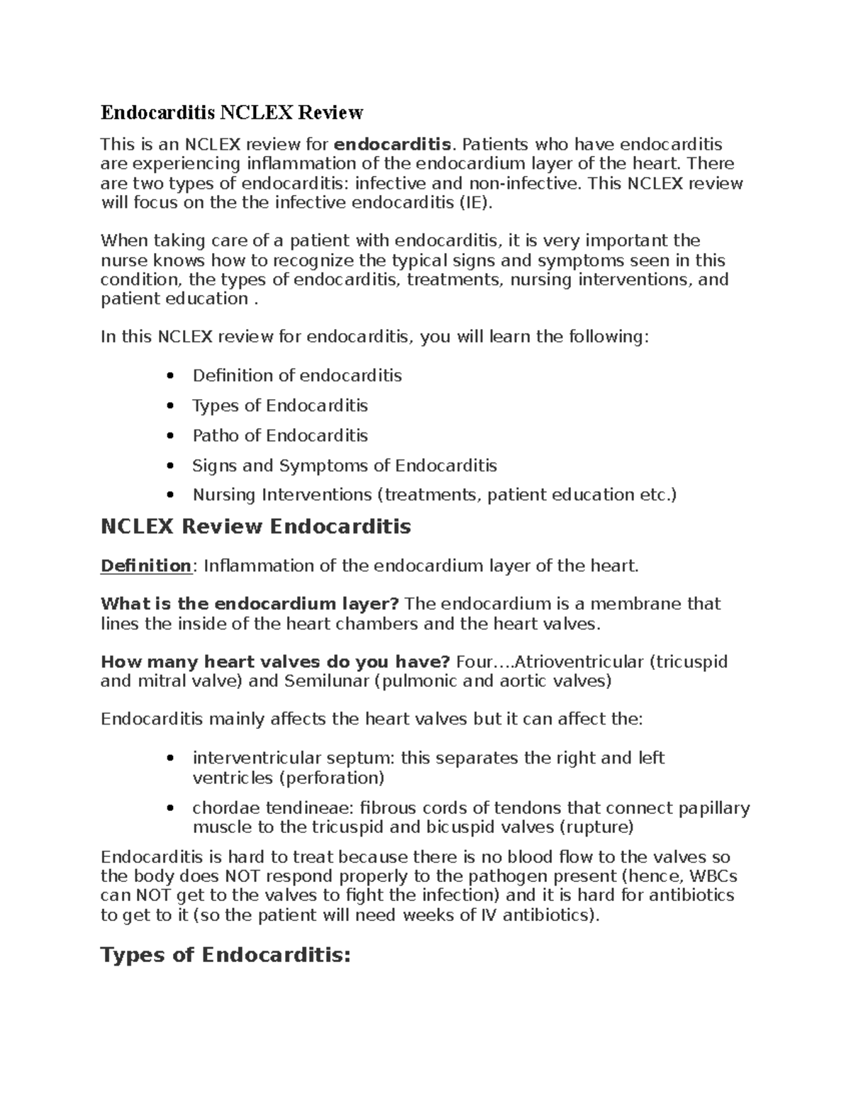 Endocarditis and pericarditis nurse sarah RN notes - Endocarditis NCLEX ...