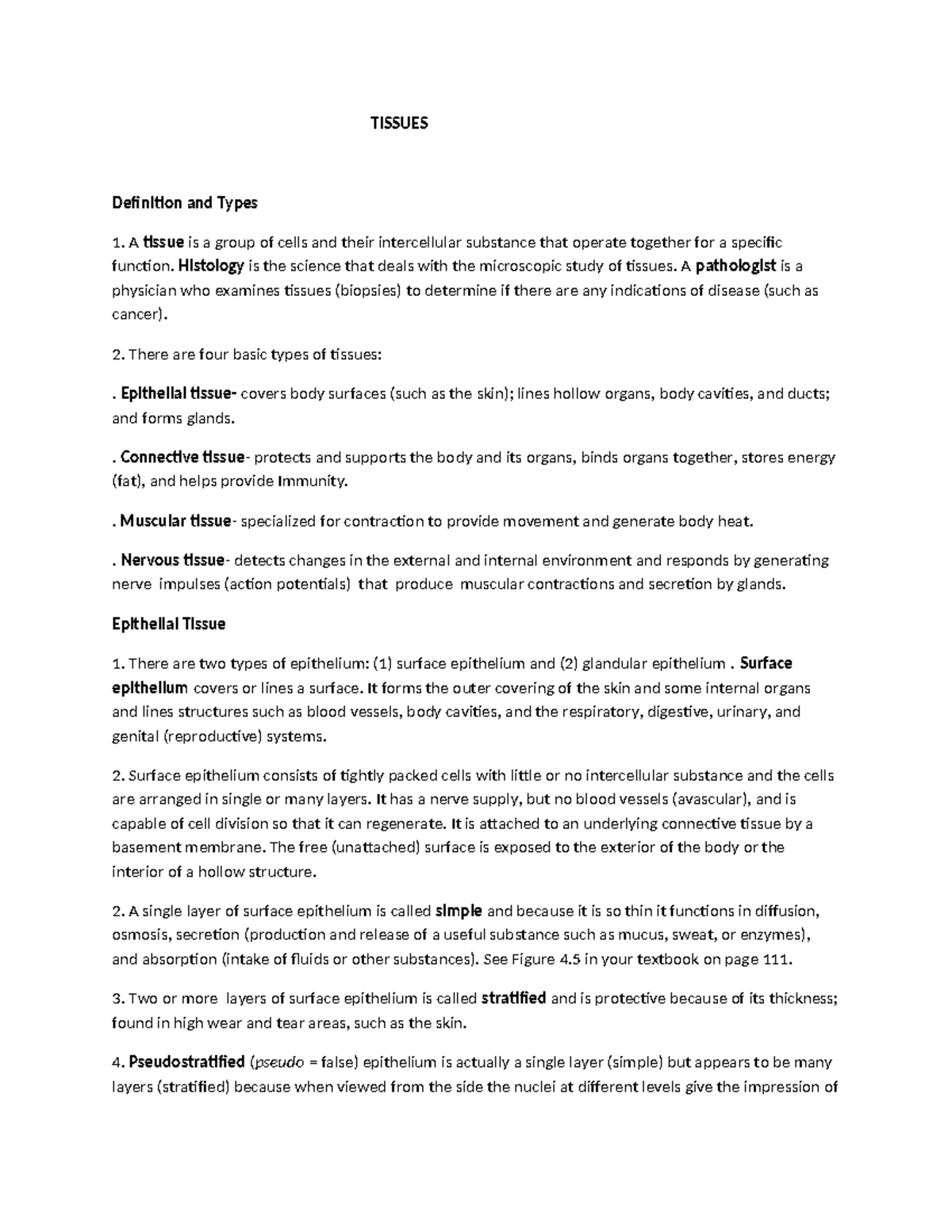 BIO109 Tissues Updated - TISSUES Definition and Types A tissue is a ...