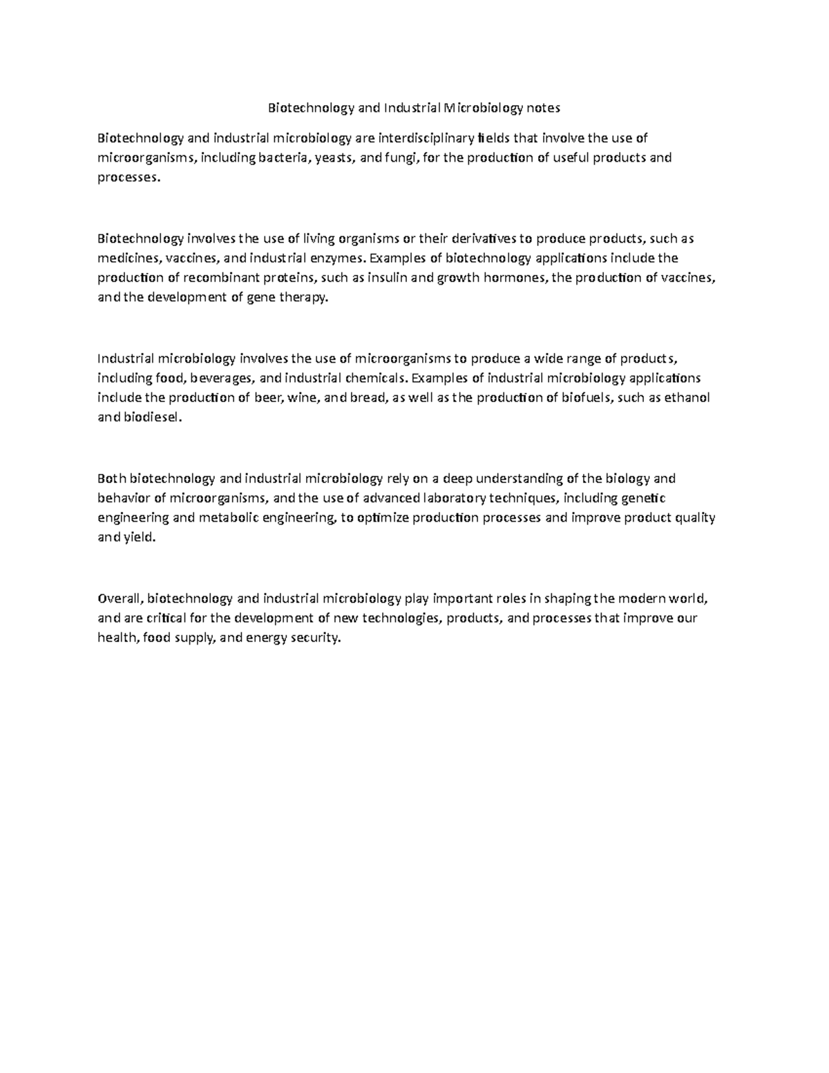 Biotechnology and Industrial Microbiology notes - Biotechnology and ...