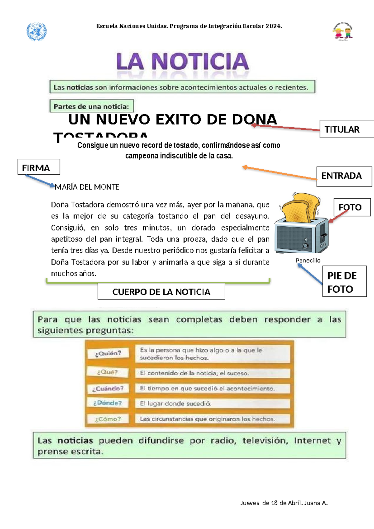 Un Nuevo éxito De Doña Tostadora Escuela Naciones Unidas Programa De