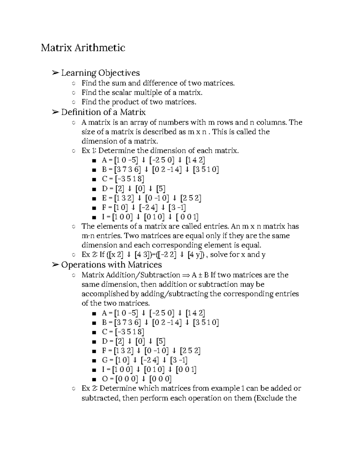 Math 1050 Lecture Notes Class 24 - Matrix Arithmetic Learning ...
