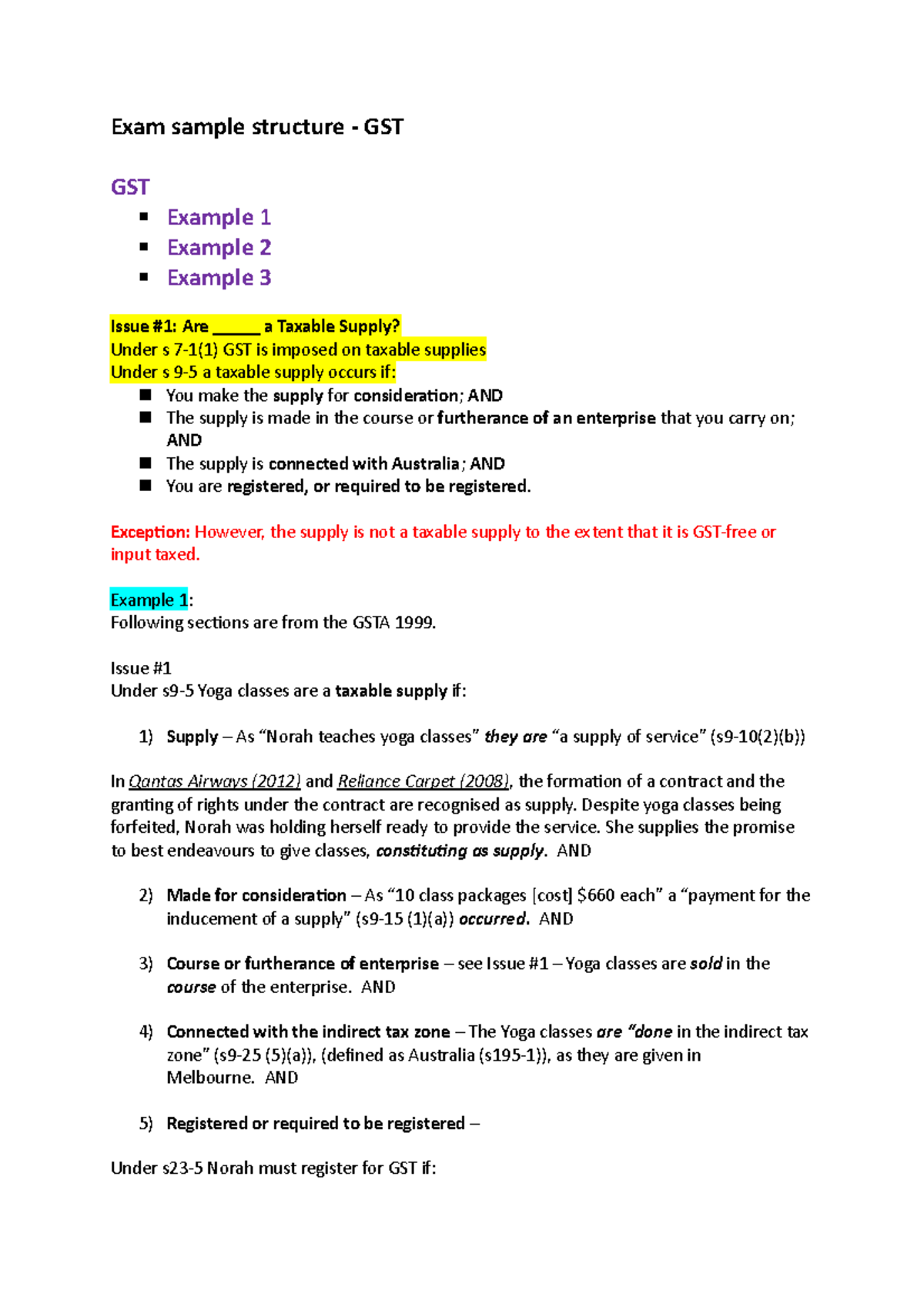 Exam sample structure GST 1 - Exam sample structure - GST GST Example 1 ...