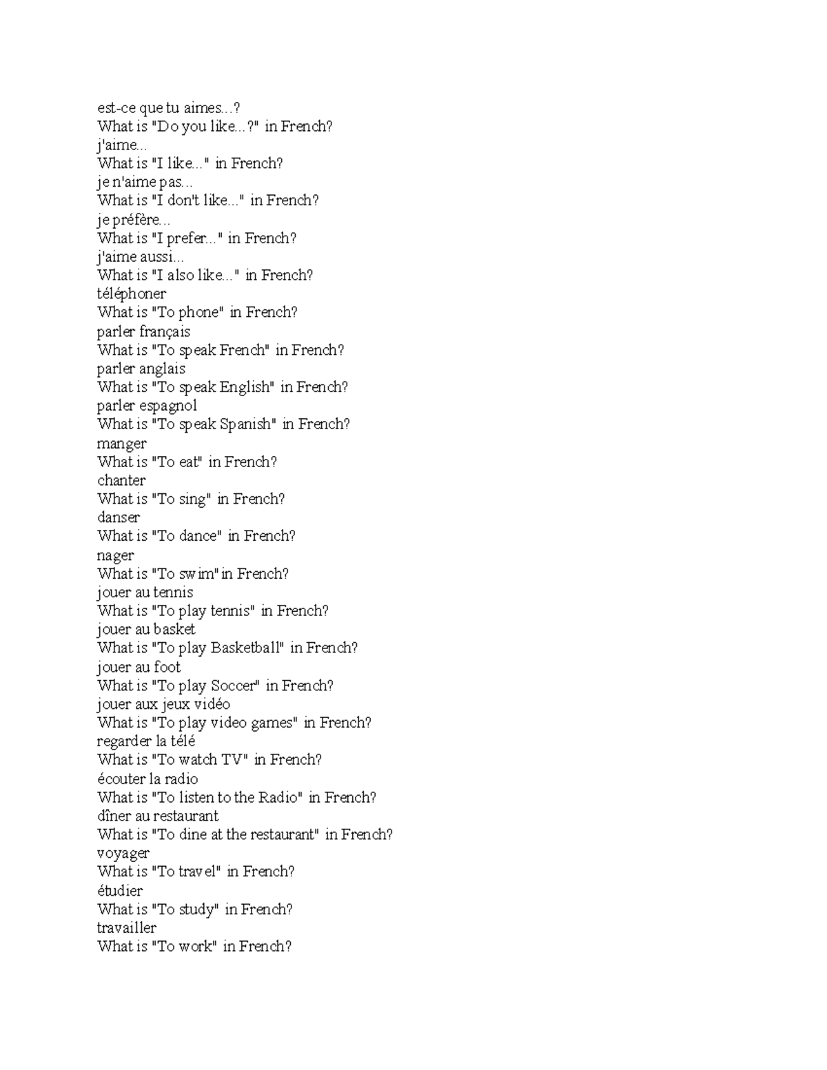 F 3 - notes - est-ce que tu aimes...? What is "Do you like...?" in ...