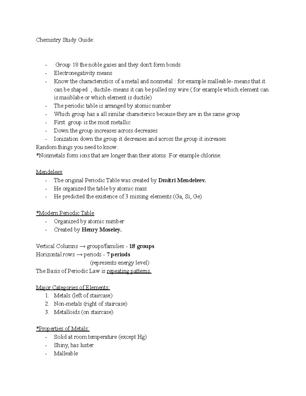 Periodic Trends Study Guide