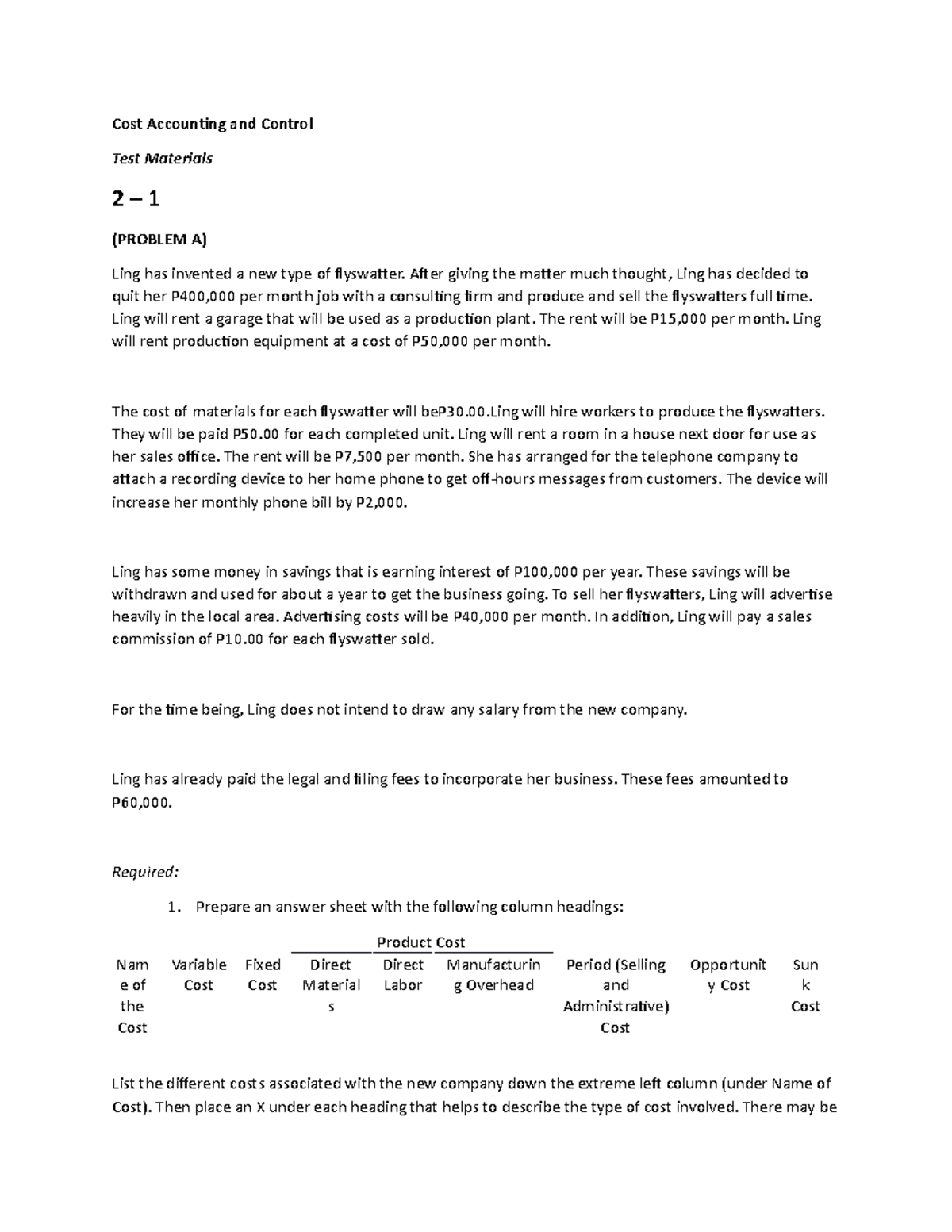 Cost Accounting and Control TEST Materials - Cost Accounting and ...