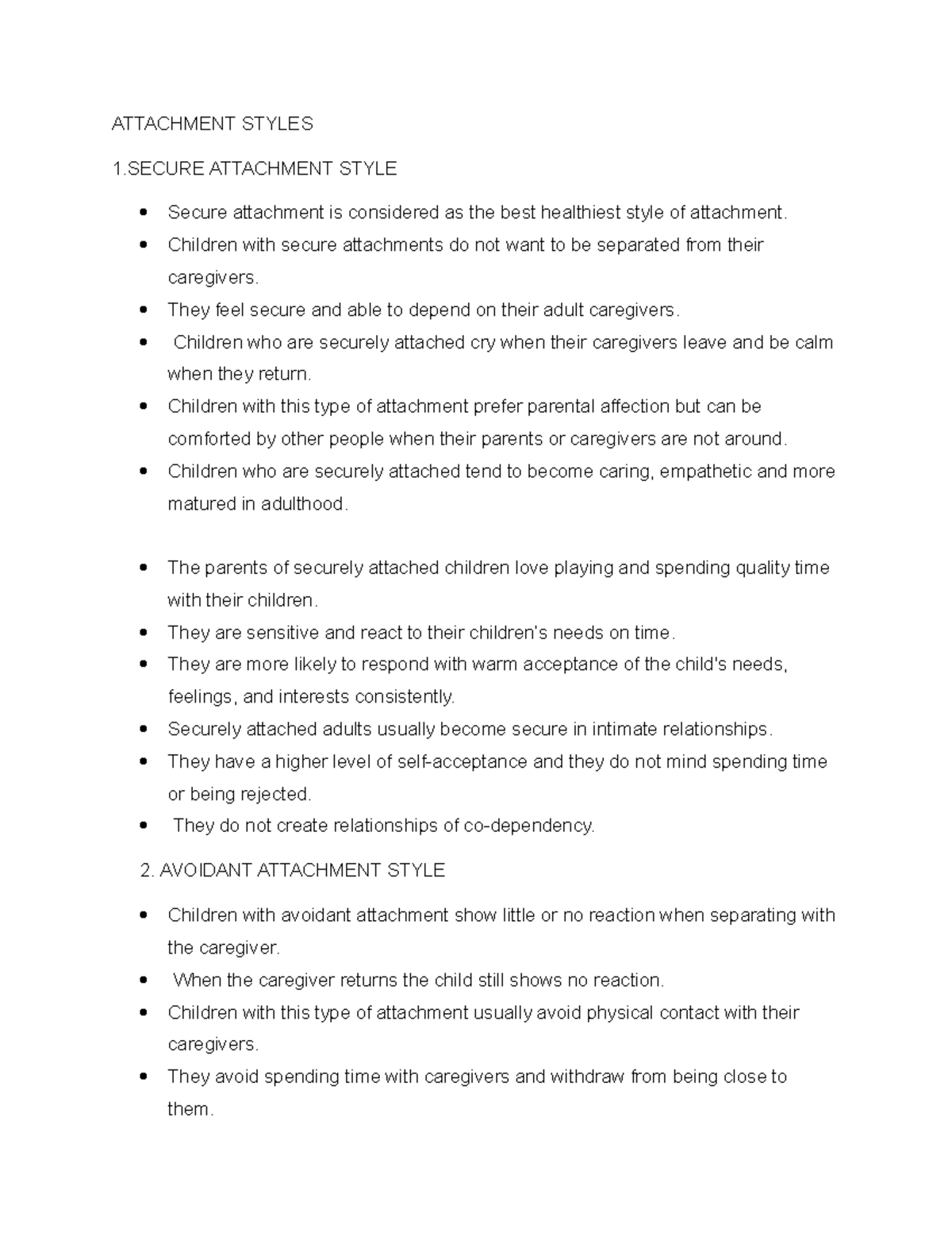 Attachment Styles - Supplement with other reading materials ...