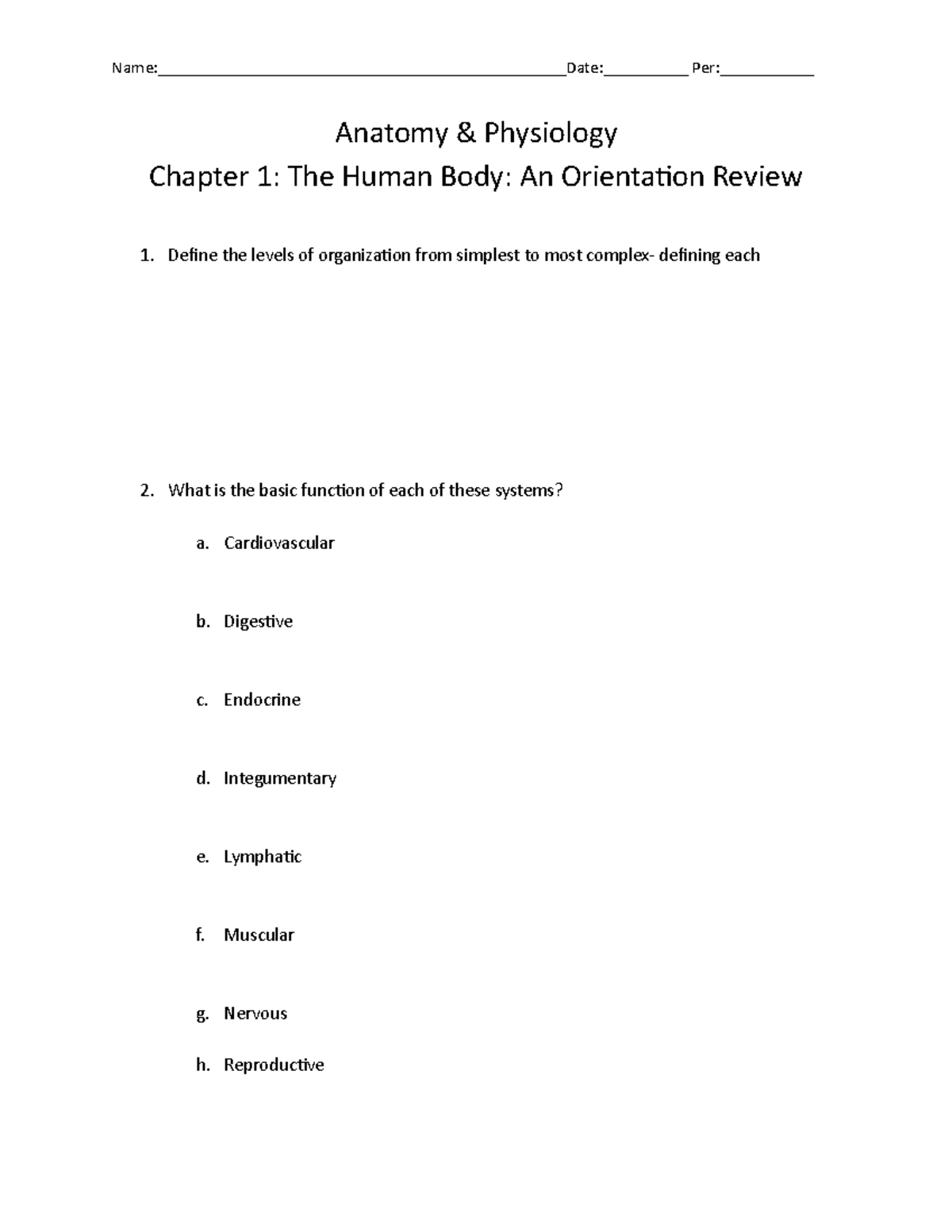 Chapter 1 study guide 4 - Anatomy & Physiology Chapter 1: The Human ...