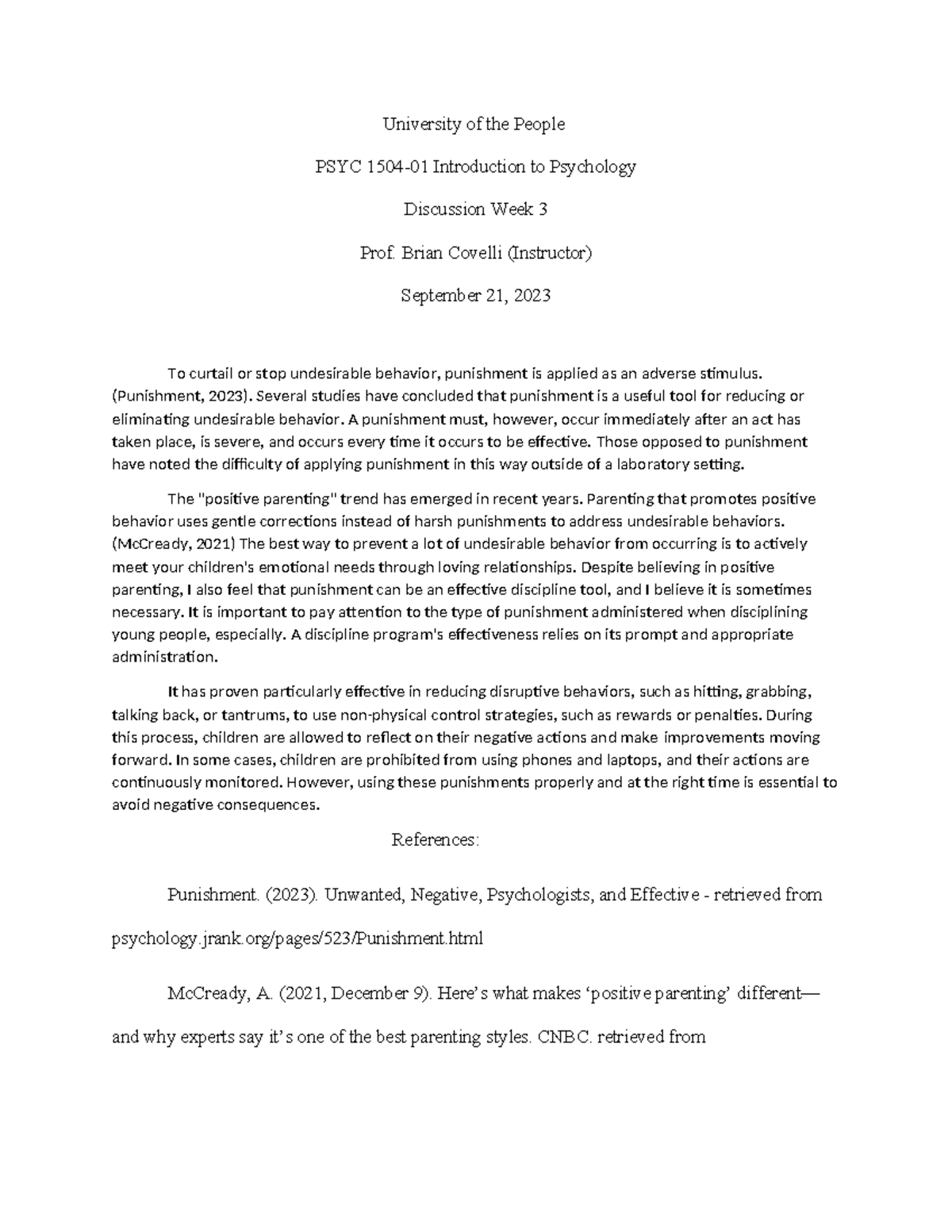 Discussion 3 Psych - University of the People PSYC 1504-01 Introduction ...